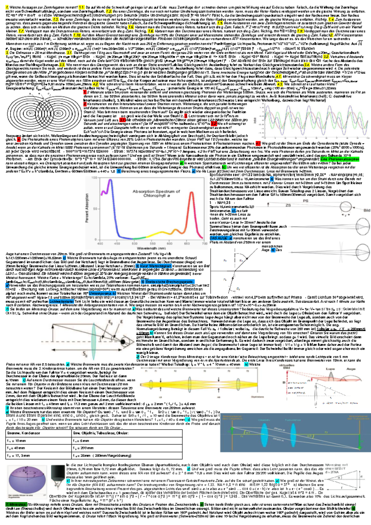 Physik cheat sheet Übungen - Welche Aussagen zur Zentrifugation korrekt ...