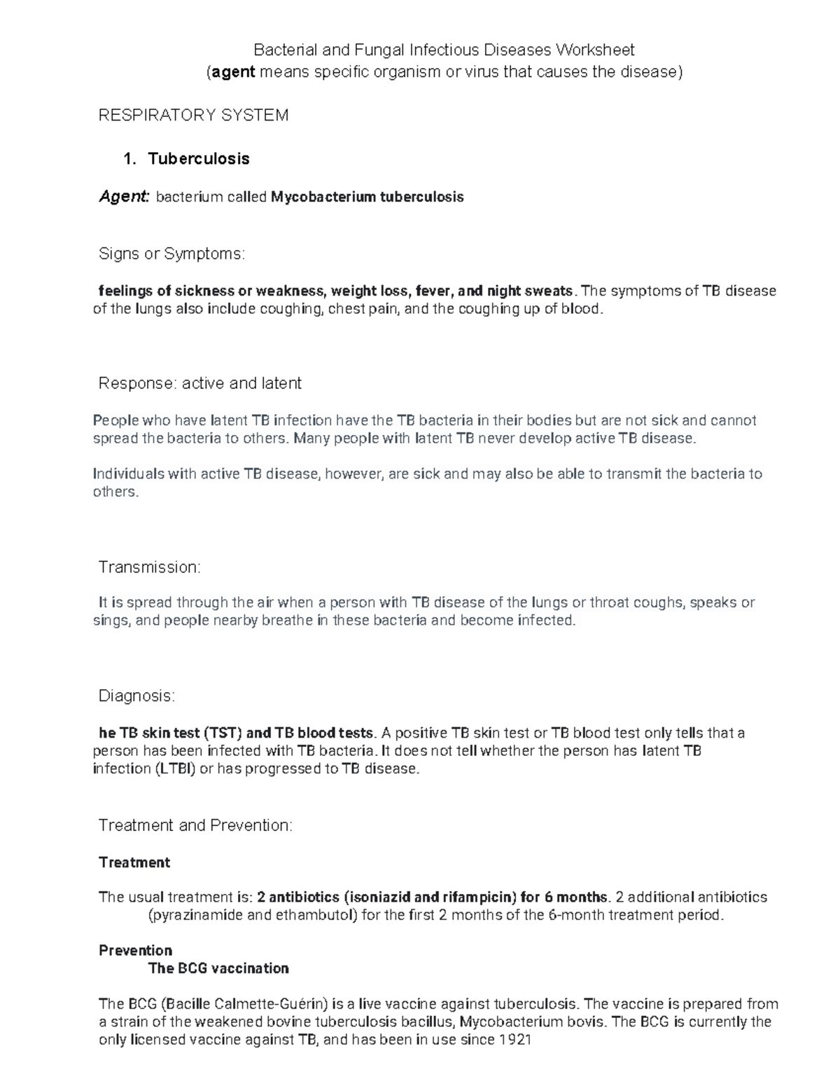 7 Infectious Diseases - Notes - Bacterial and Fungal Infectious ...