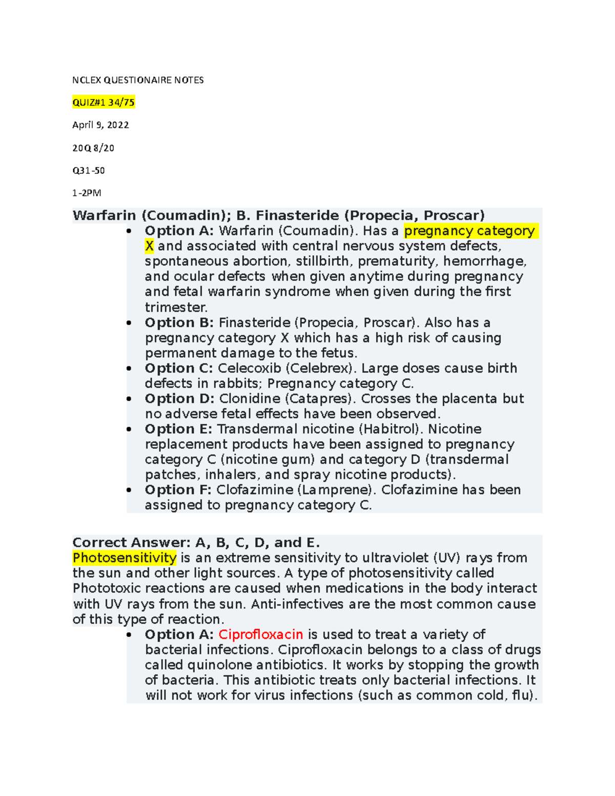 Nurseslabs Q1 - NCLEX QUESTIONAIRE NOTES QUIZ#1 34/ April 9, 2022 20Q 8 ...