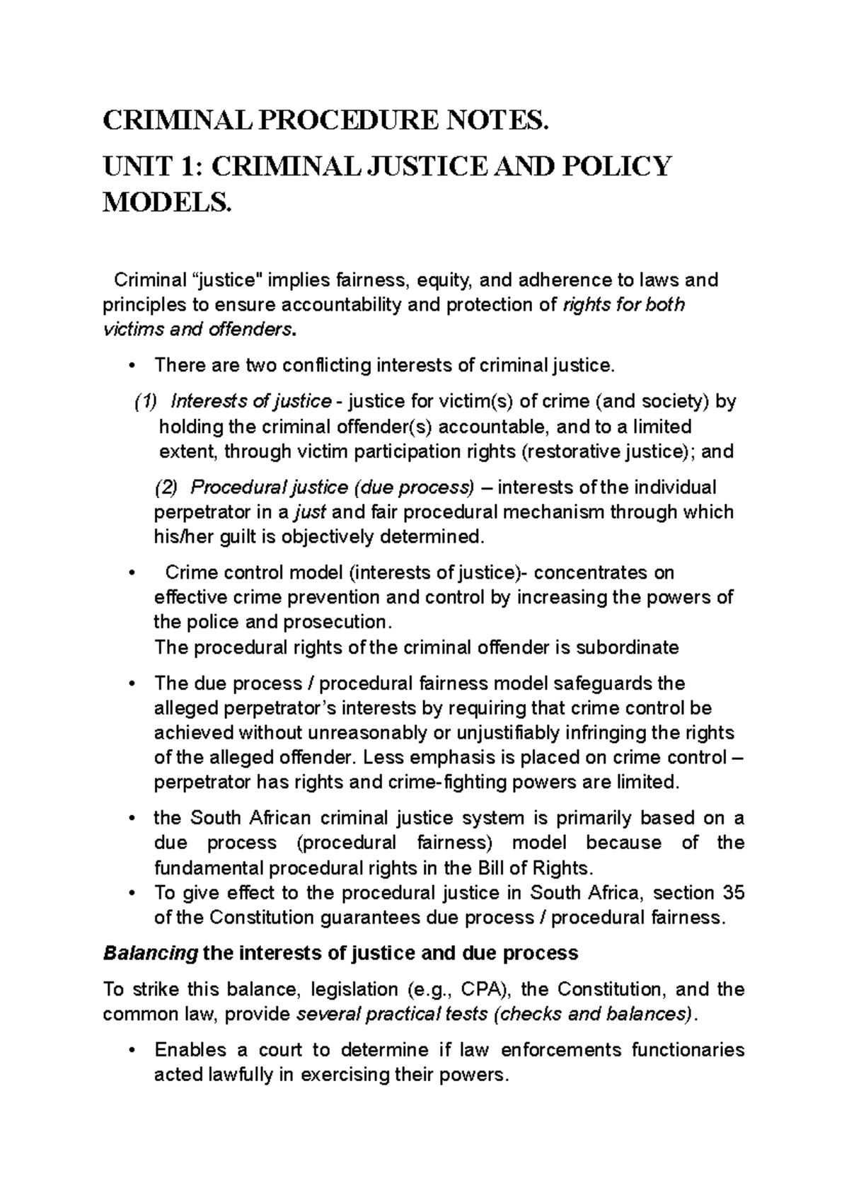 Criminal Procedure Notes 3 - CRIMINAL PROCEDURE NOTES. UNIT 1: CRIMINAL ...