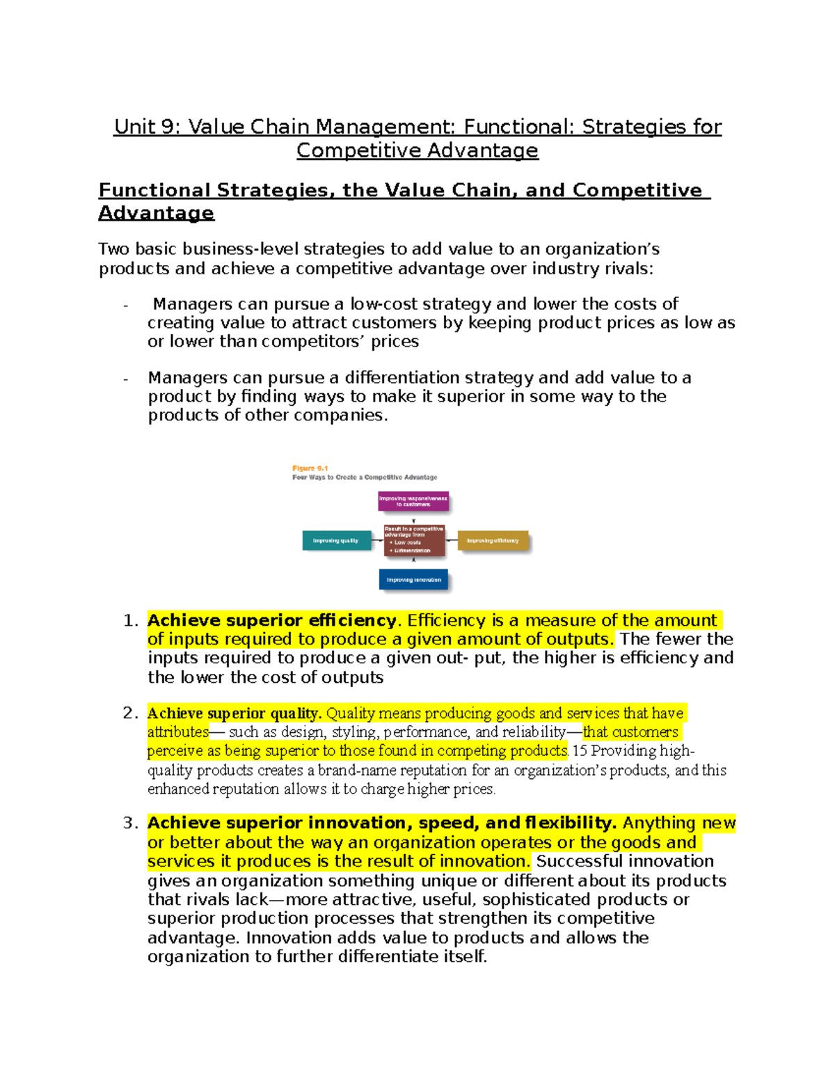 Unit 9 - Functional Strategies for Competitive Advantage - Unit 9 ...
