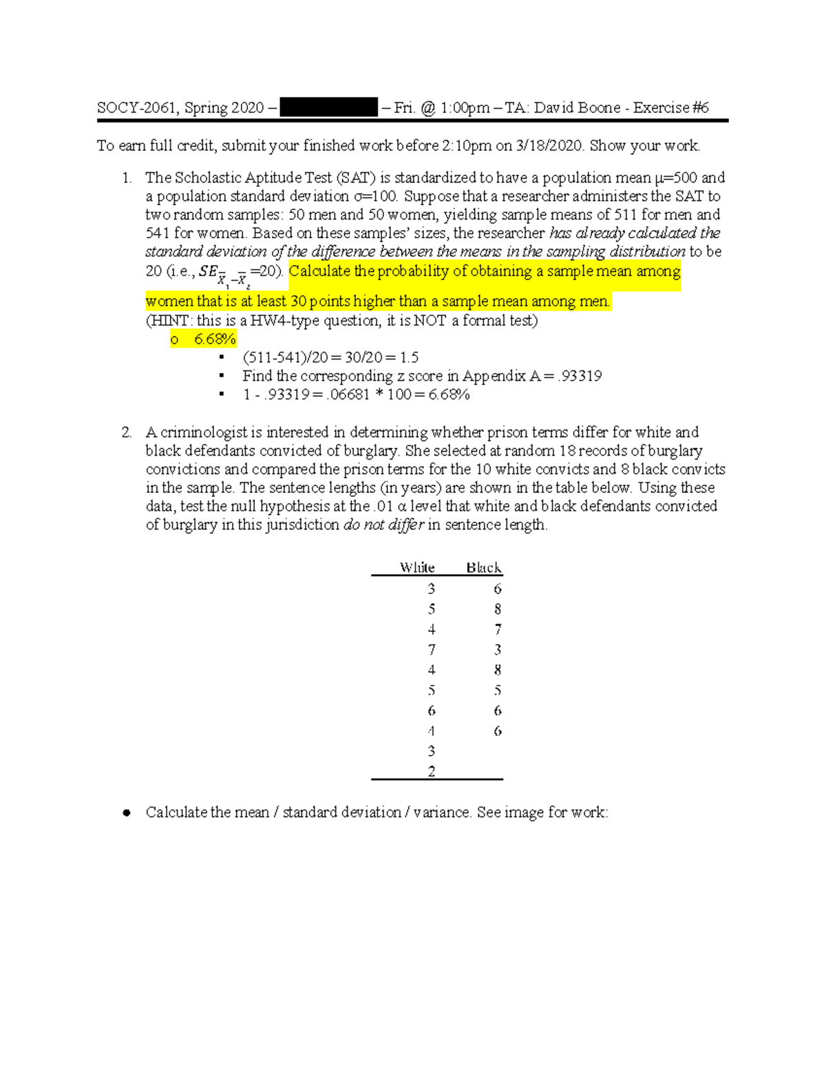 socy 2061 exercise 6 - SOCY-2061, Spring 2020 – Jillian Rencher – Fri. @ 1:00pm – TA: David ...