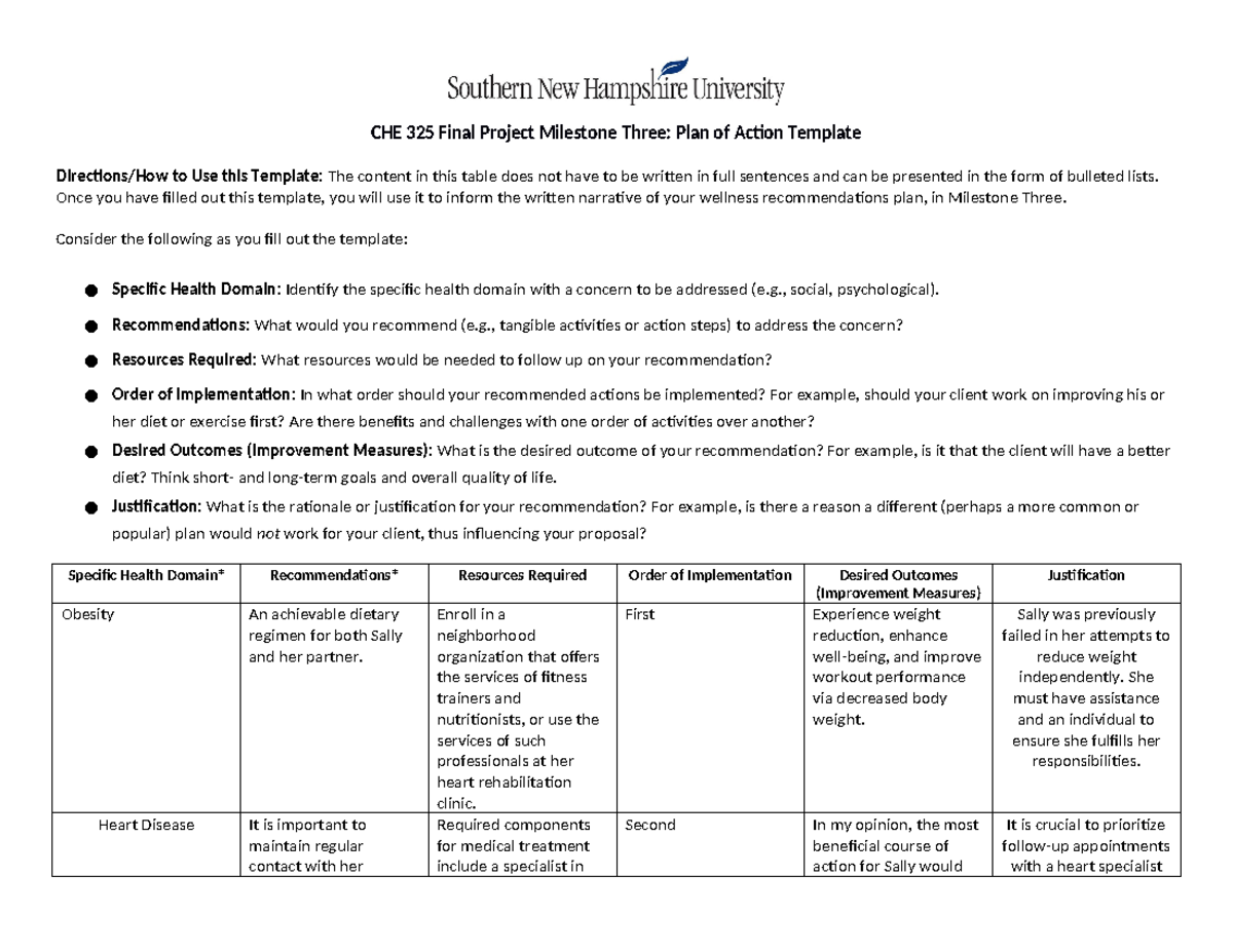 Che325 milestone three plan of action template - CHE 325 Final Project ...