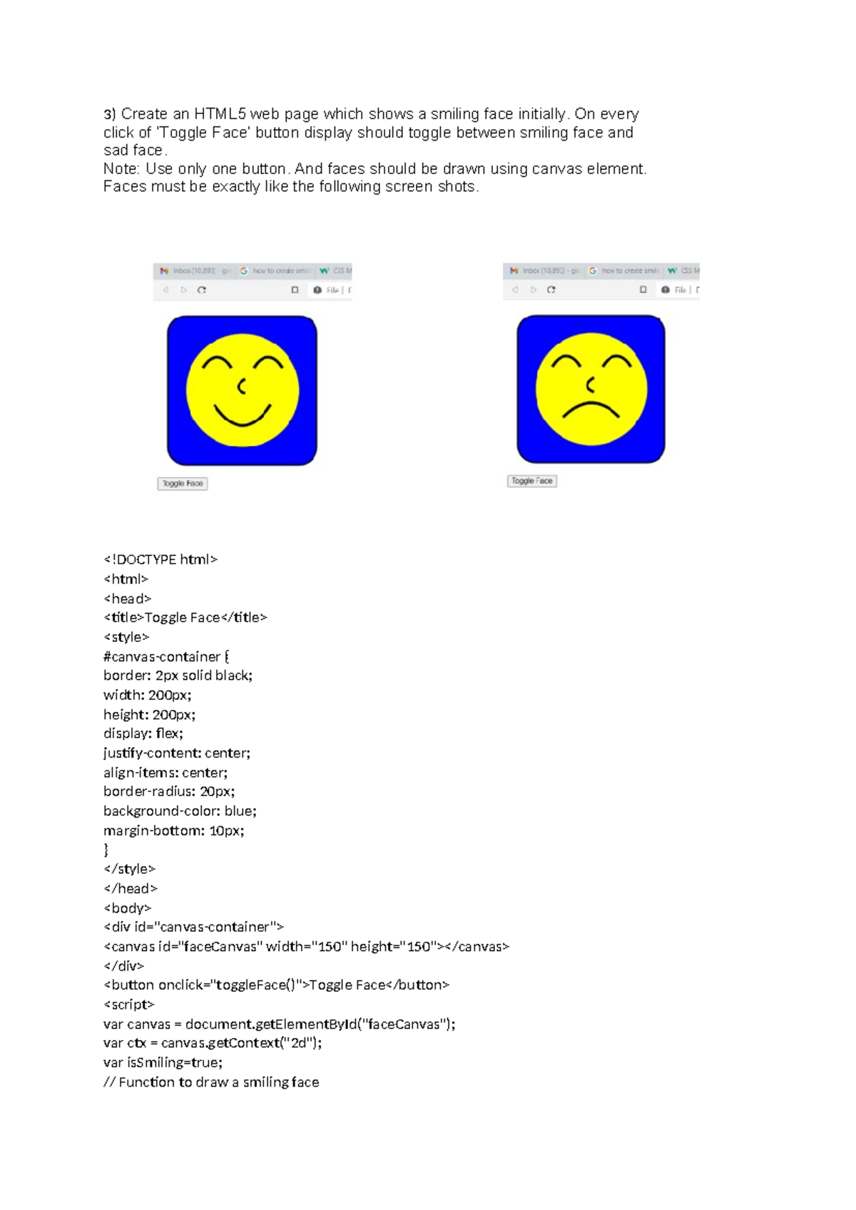 Toggleface - CMA Lab Program - Create an HTML5 web page which shows a ...