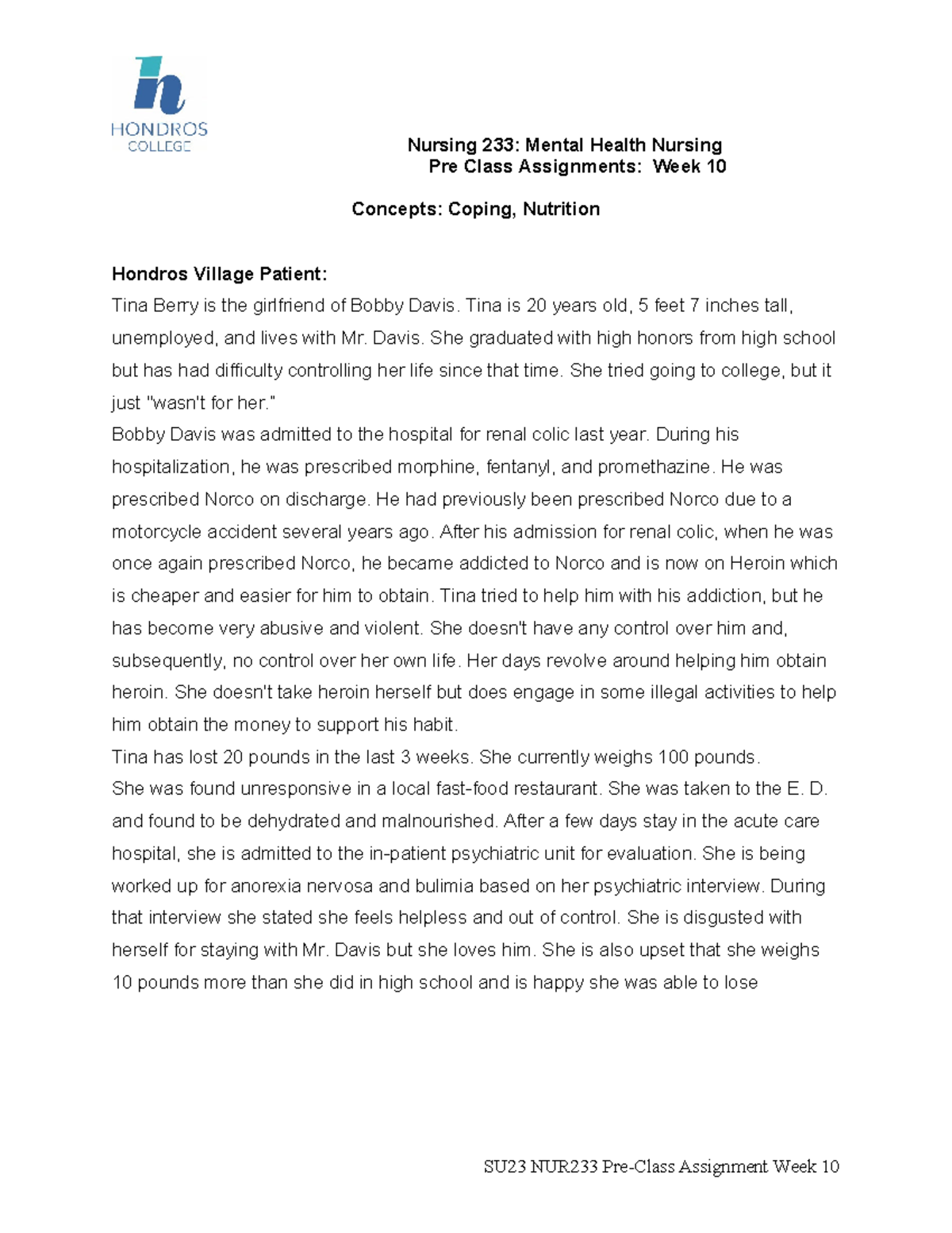 SU23 Week 10 Pre Class Assignment Mental Health - Pre Class Assignments ...