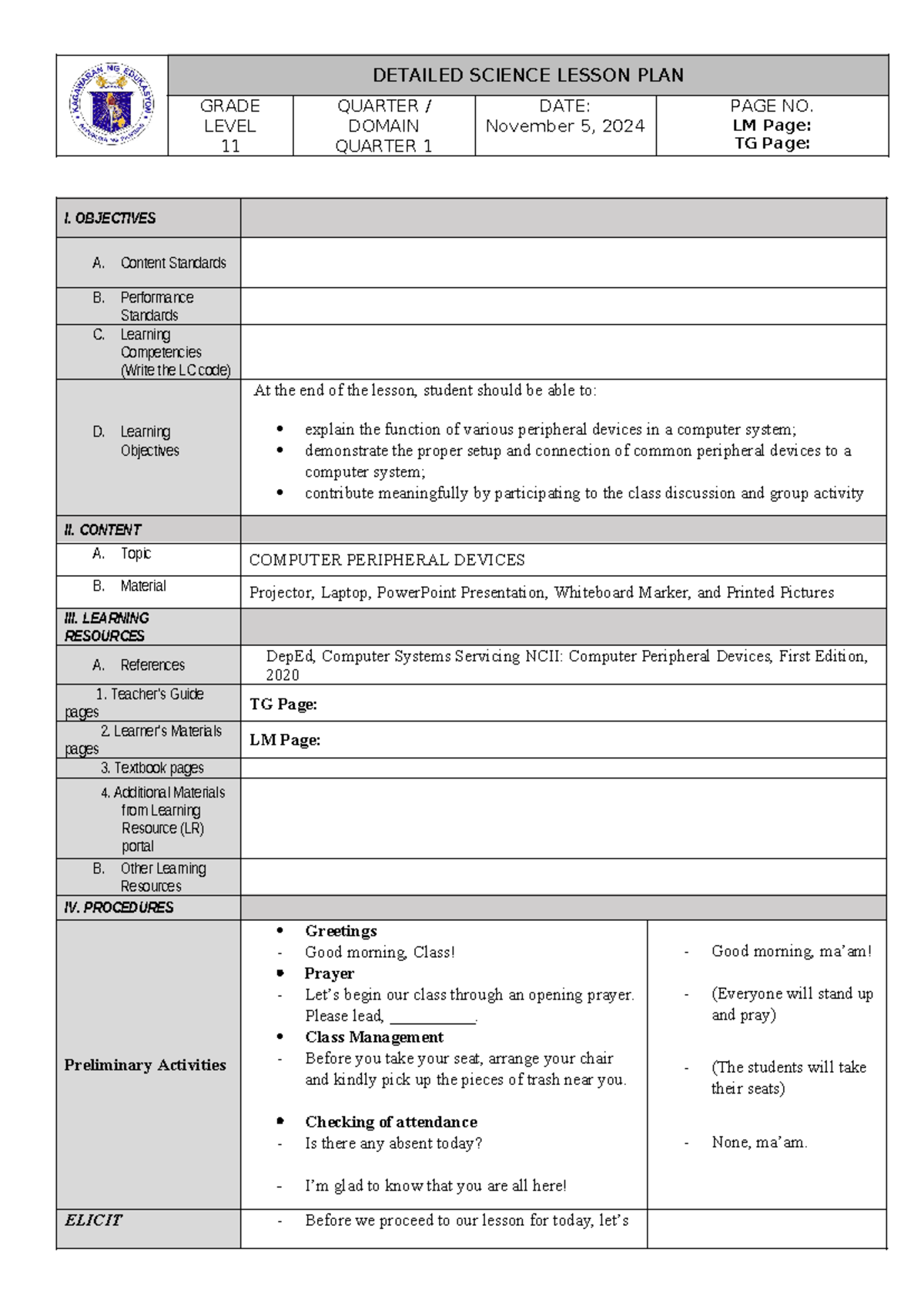 7Es LP for Student Interns - GRADE LEVEL 11 QUARTER / DOMAIN QUARTER 1 ...