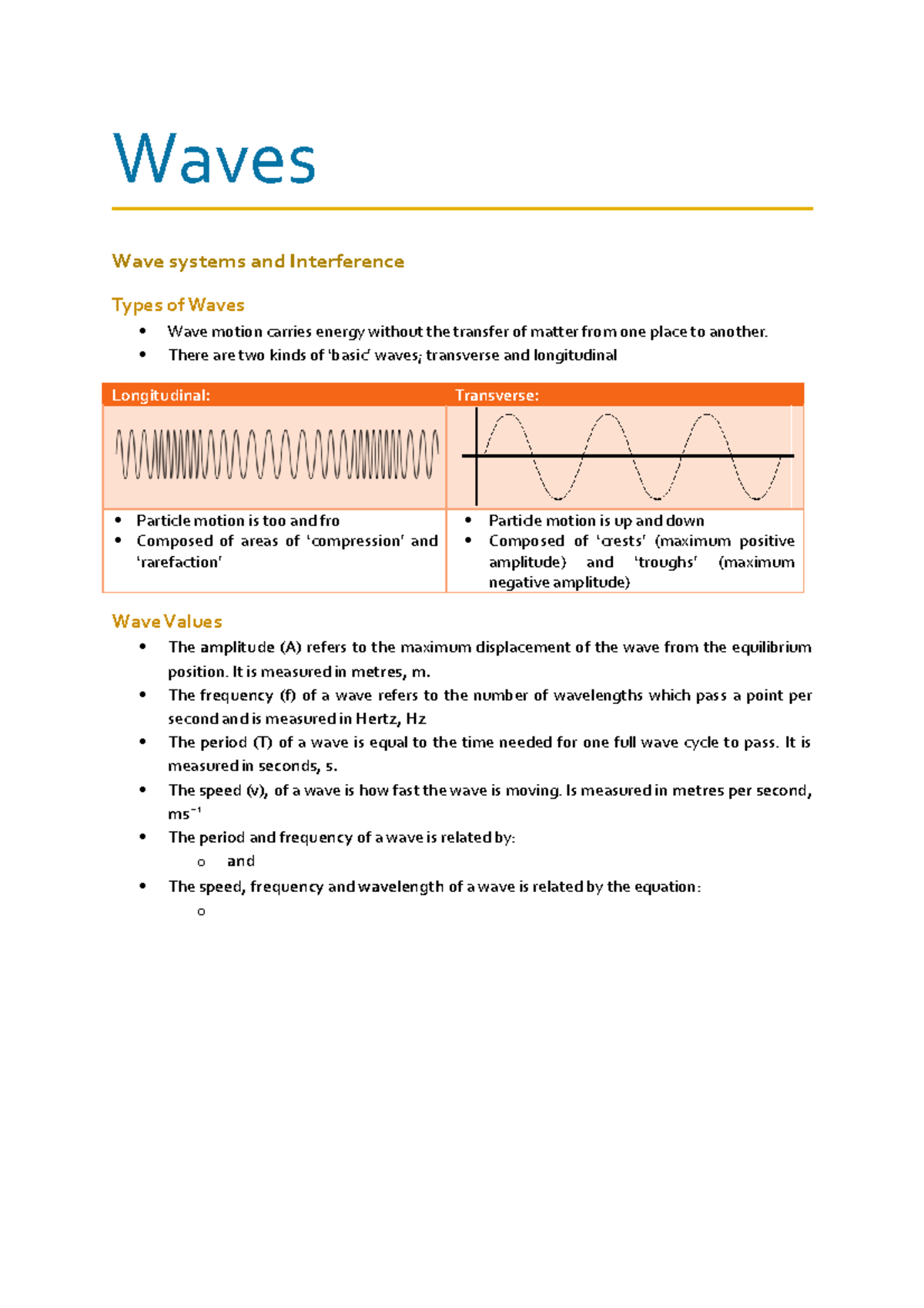 Waves NCEA - feffwfw - Waves Wave systems and Interference Types of ...