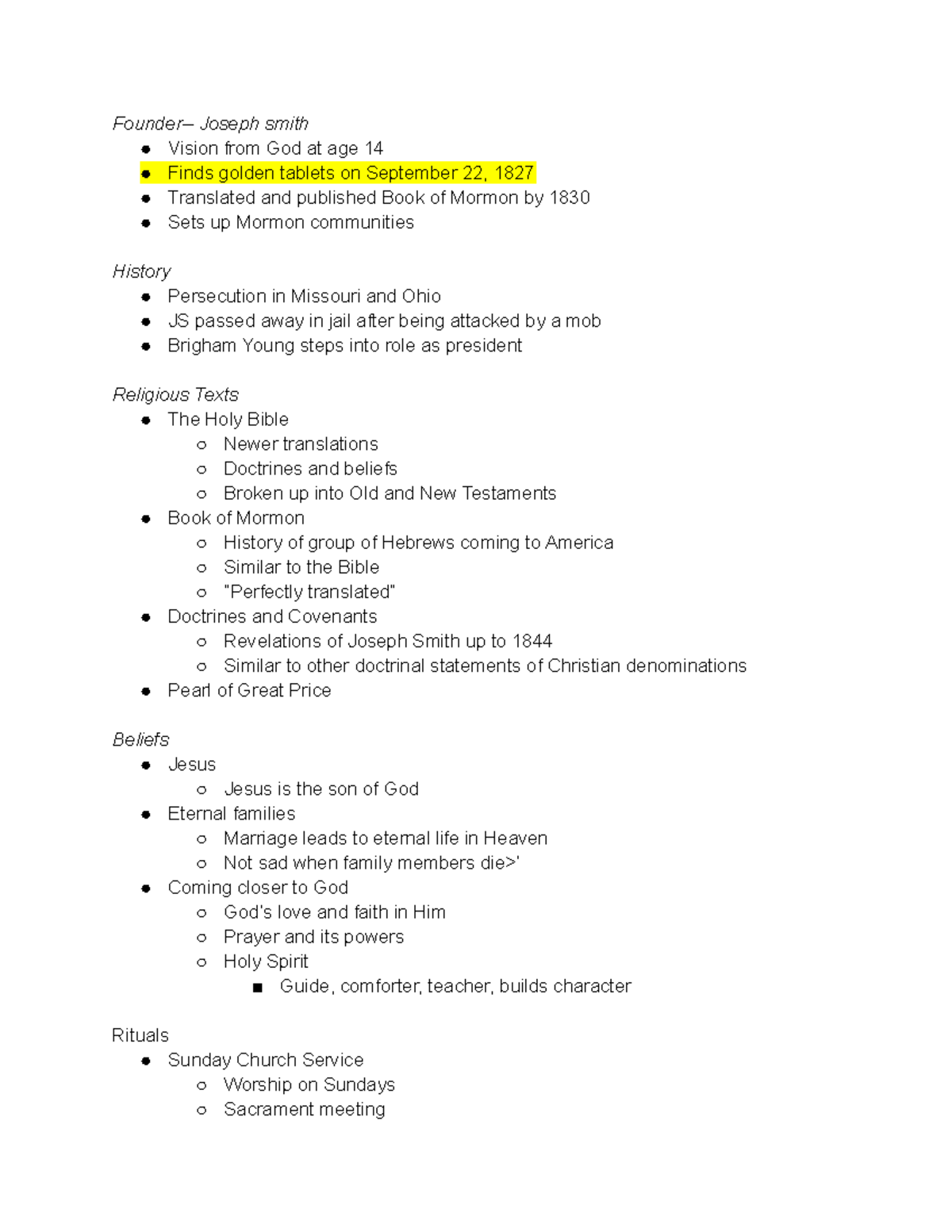 Mormonism Notes - Founder- Joseph smith Vision from God at age 14 Finds ...