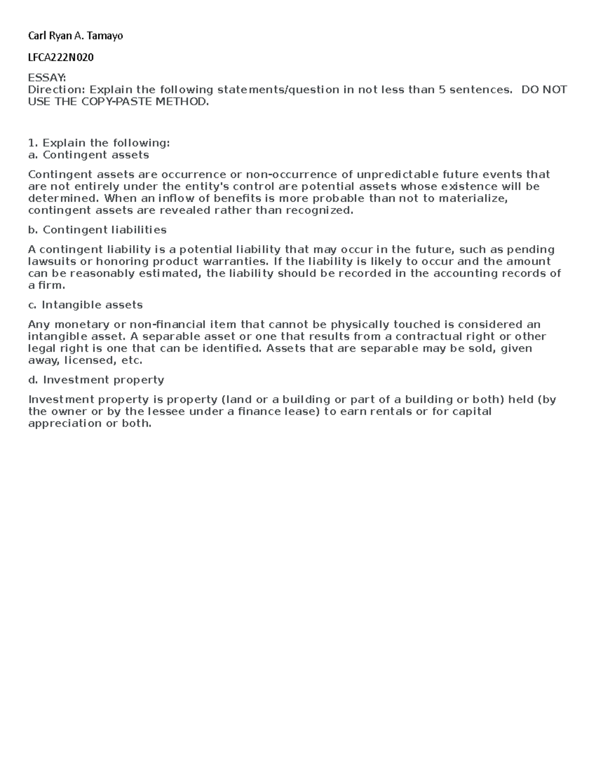 ACT07 LFCA222N020 Tamayo, CARL RYAN A - Carl Ryan A. Tamayo LFCA222N ...