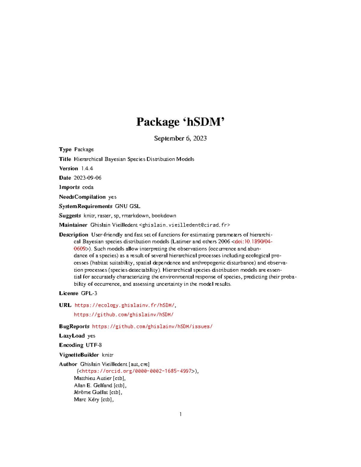 H SDM - Class Notes - Package ‘hSDM’ September 6, 2023 Type Package ...