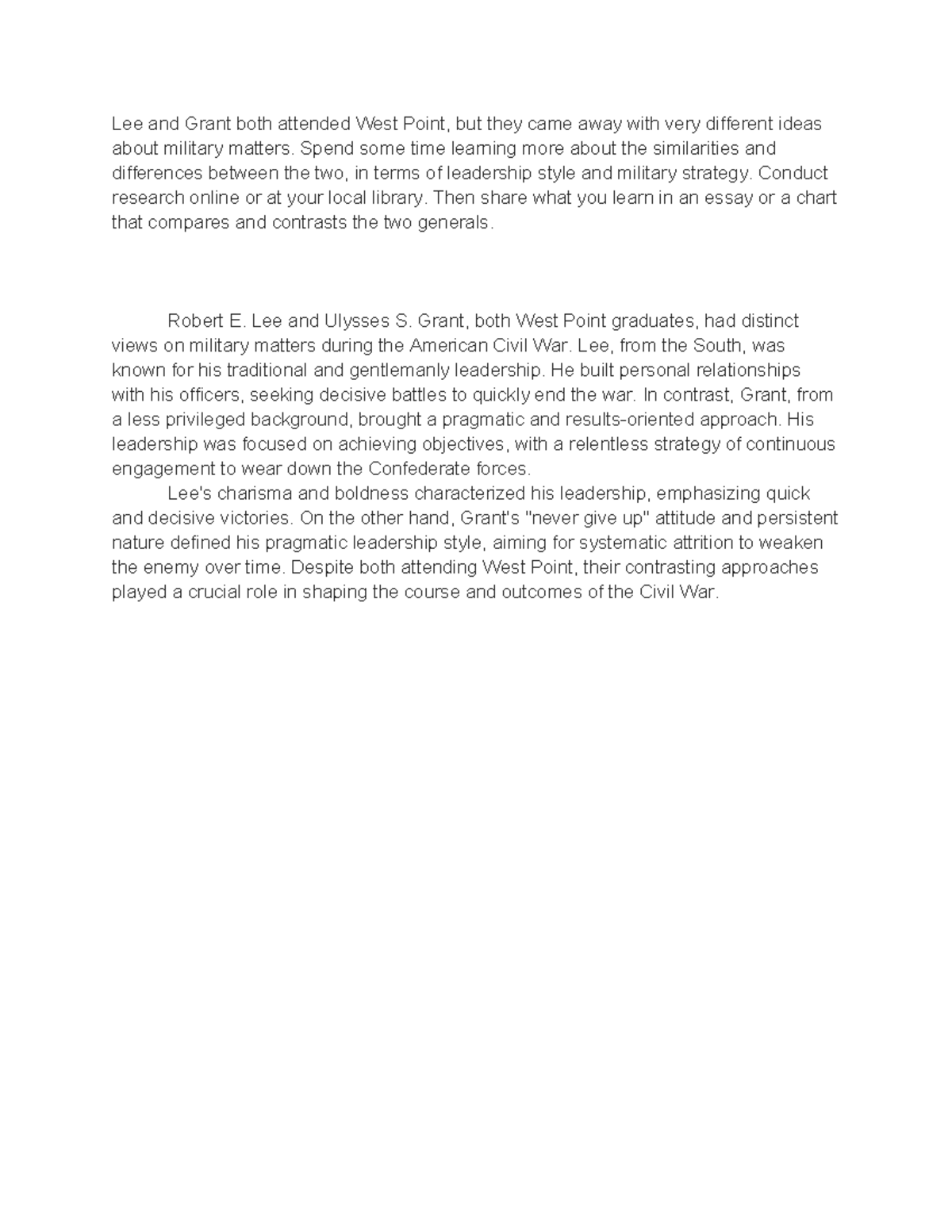4.4 American History - Lee and Grant both attended West Point, but they ...