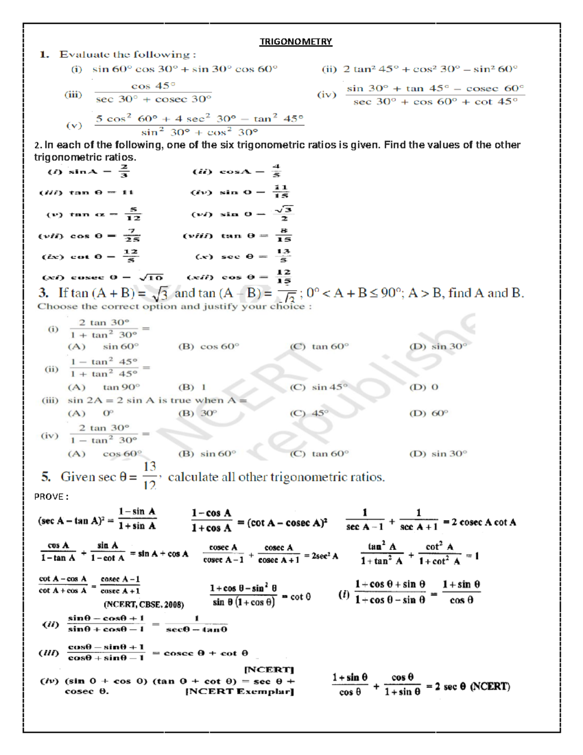 108= Ncert & RD=trigo - Extra Questions - Mathematics: Applications and Interpretation SL - Studocu