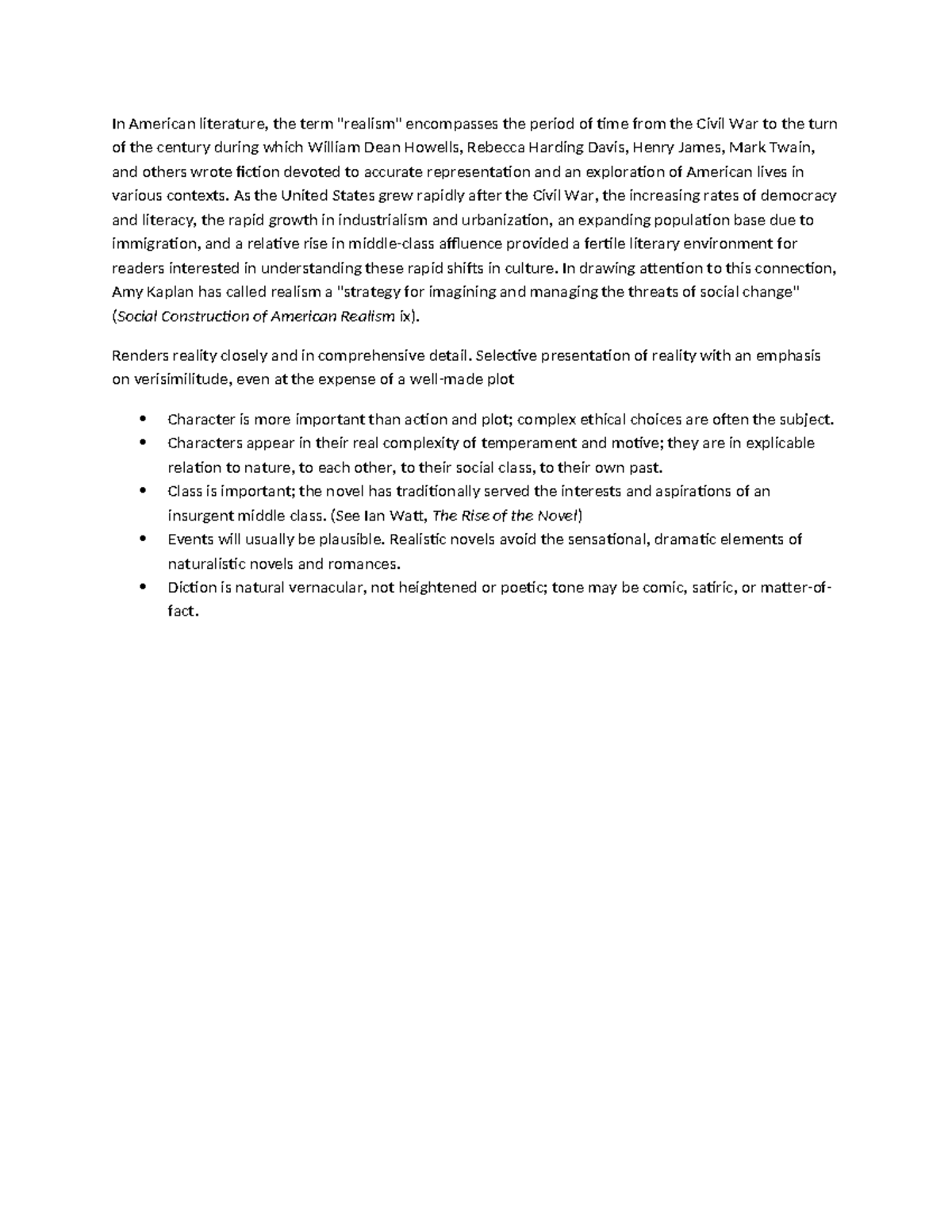 Literary Realism notes - In American literature, the term "realism ...