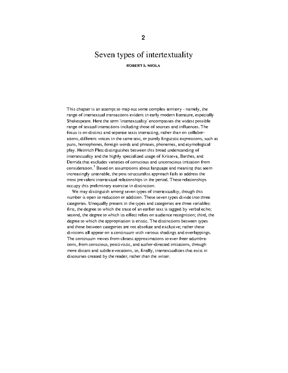 Seven Types of Intertextuality - Seven types of intertextuality ROBERT ...