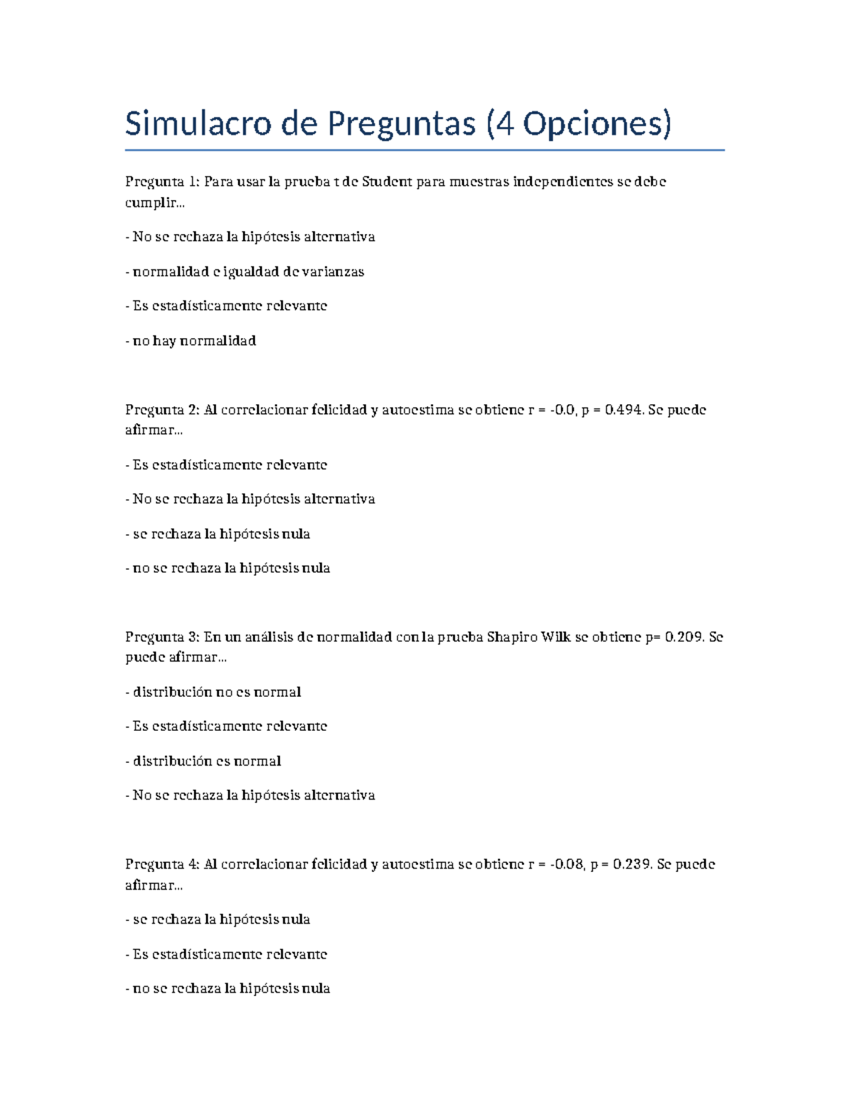 Simulacro Preguntas 4 Opciones Sin Respuestas - Simulacro de Preguntas (4 Opciones) Pregunta 1 ...