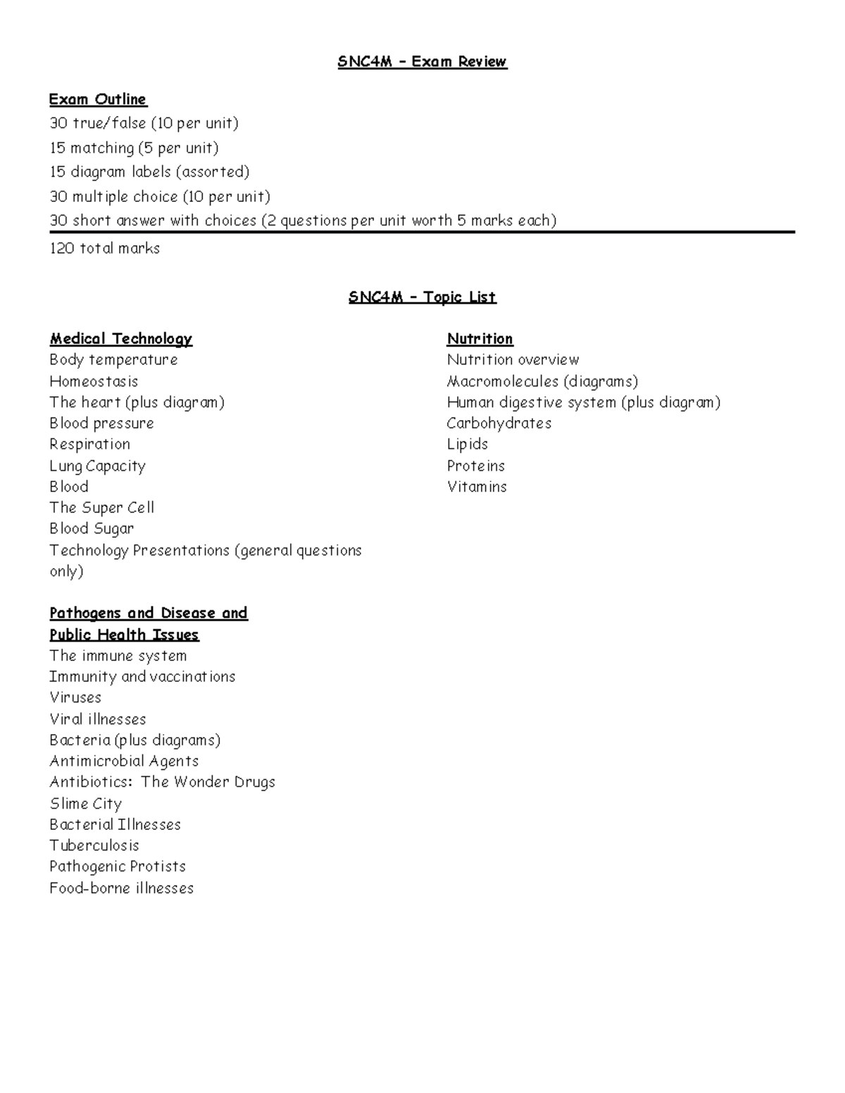 Exam Review for Science - SNC4M – Exam Review Exam Outline 30 true ...