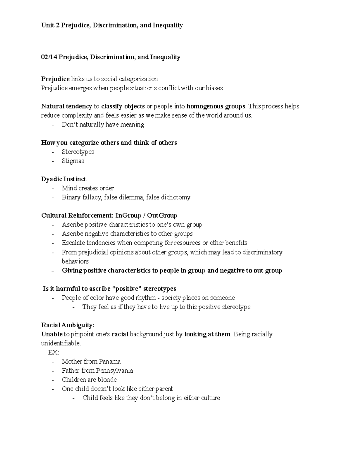 Unit Two Prejudice, Discrimination, and Inequality - 02/14 Prejudice ...