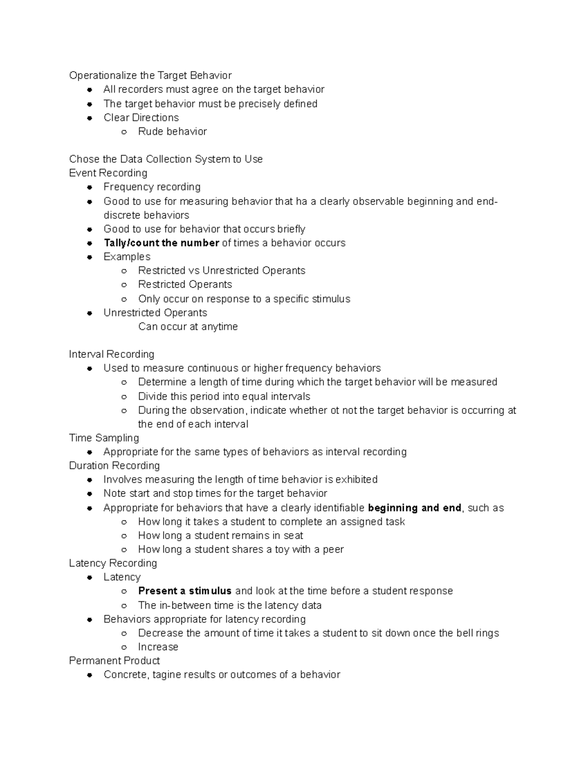 Behavioral Analysis - Learning Psychology 441 - Operationalize the ...