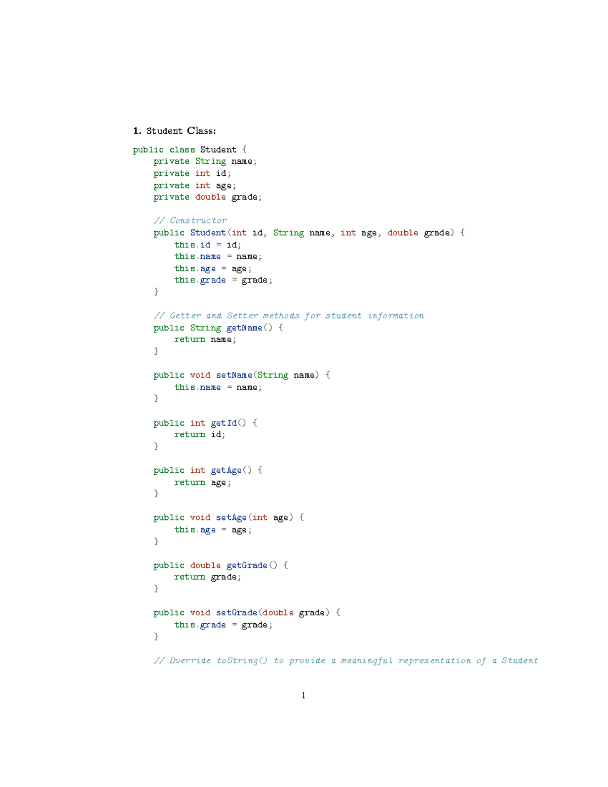 Project 1 - Student Class: public class Student { private String name; private int id; private ...