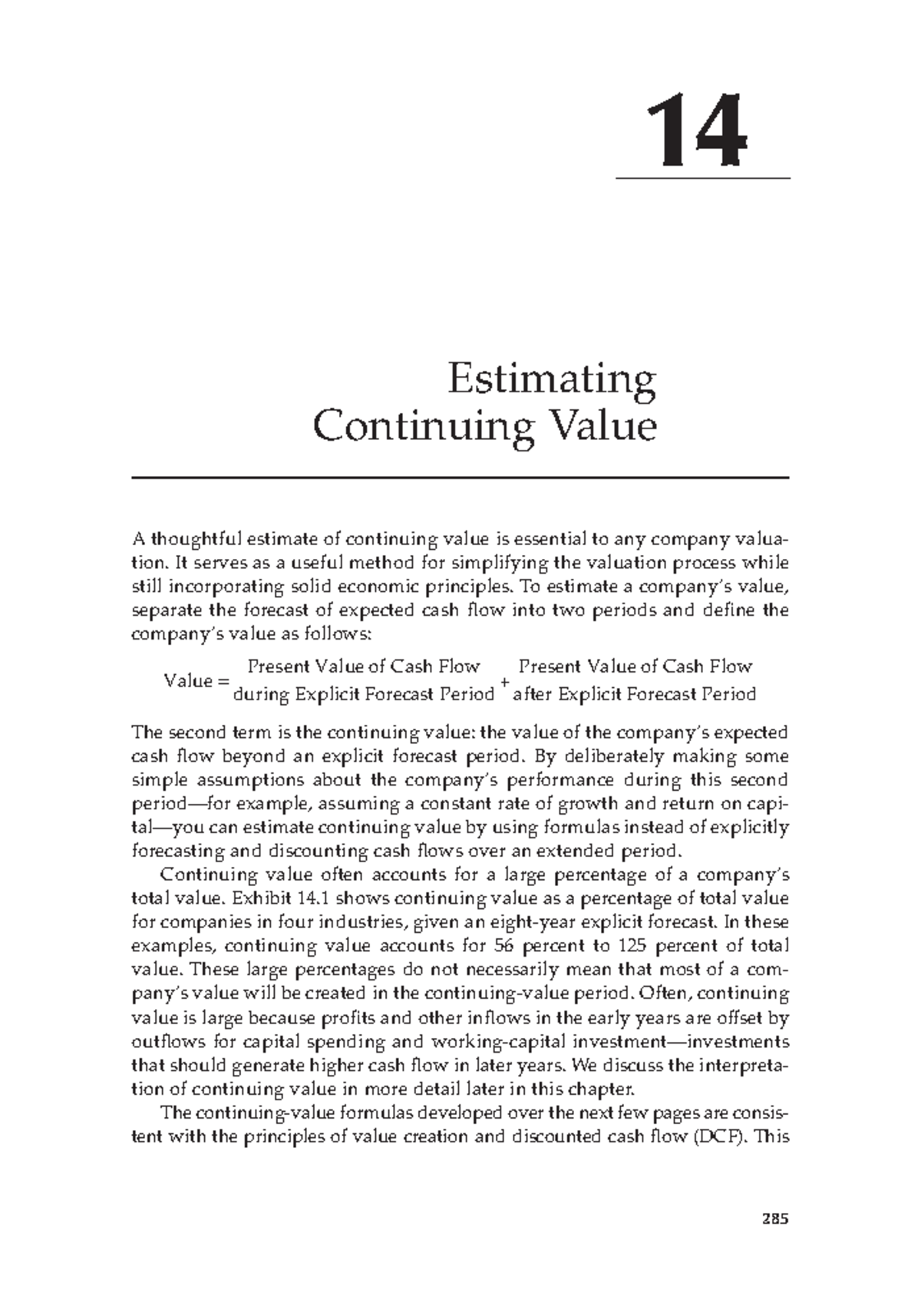 CAPS 14,15,16,17 Koller - 285 14 Estimating Continuing Value A ...