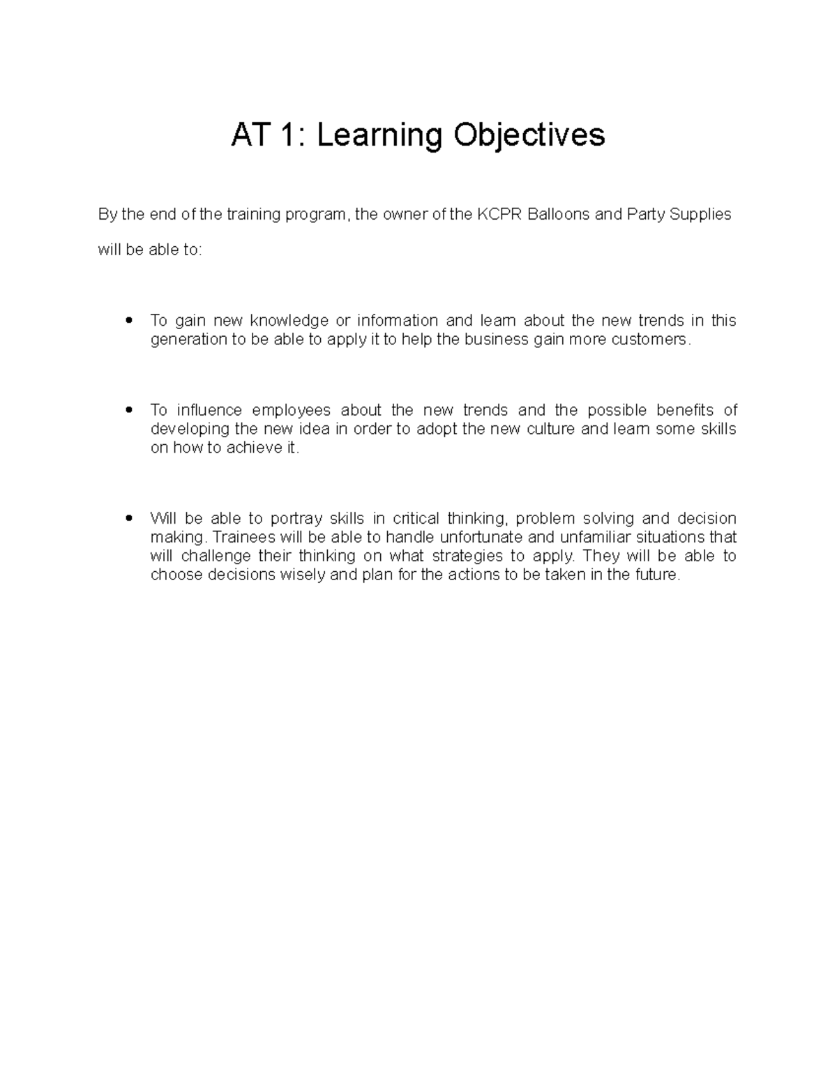 AT-1-LO - Learning Objectives - AT 1: Learning Objectives By the end of ...
