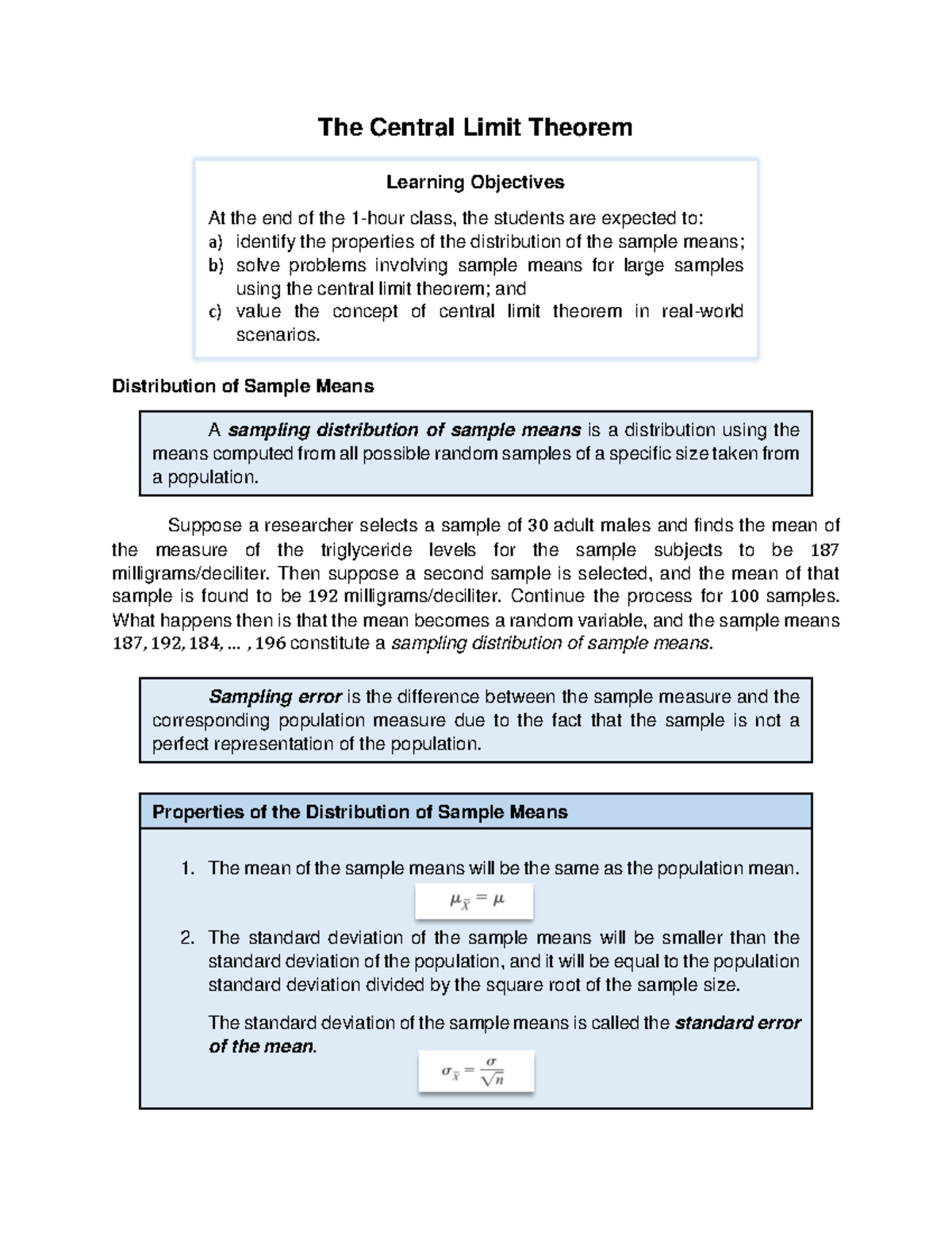 The Central Limit Theorem - The Central Limit Theorem Distribution of ...