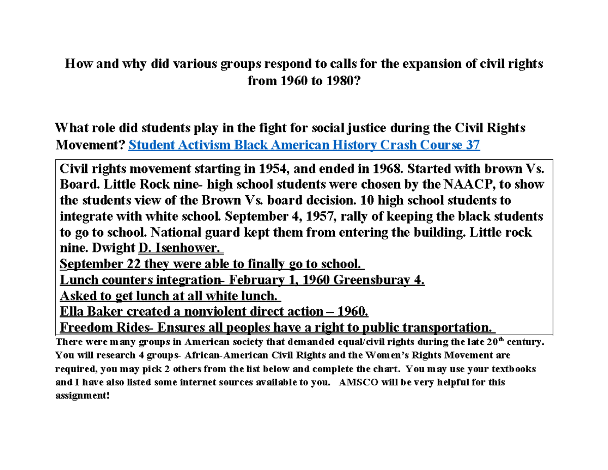 Social movements 1960-1980 2024 - How and why did various groups ...