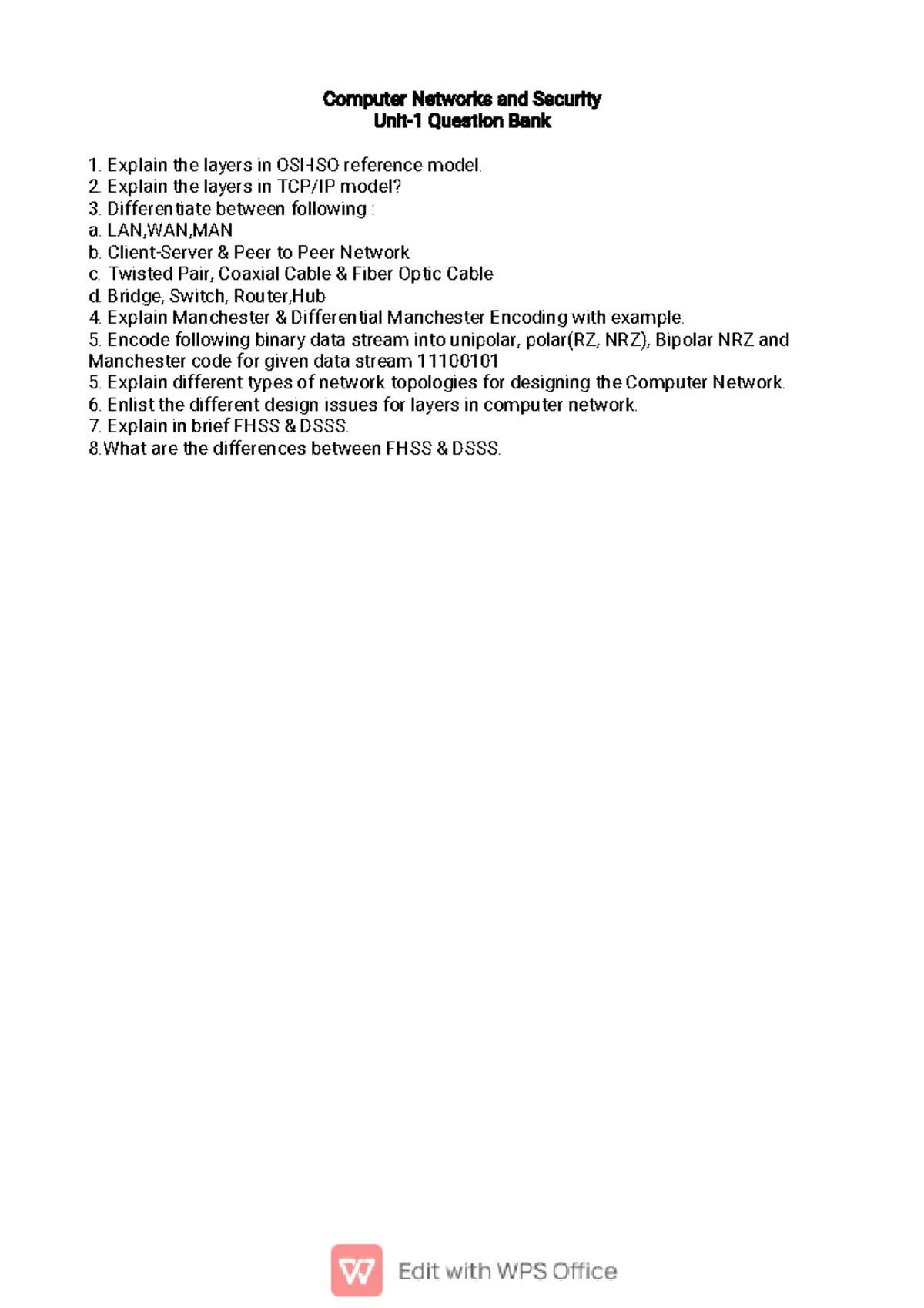 Cns Qb Unit 1 Computer And Network System Unit 1 Question S Computernetworksandsecurity Unit