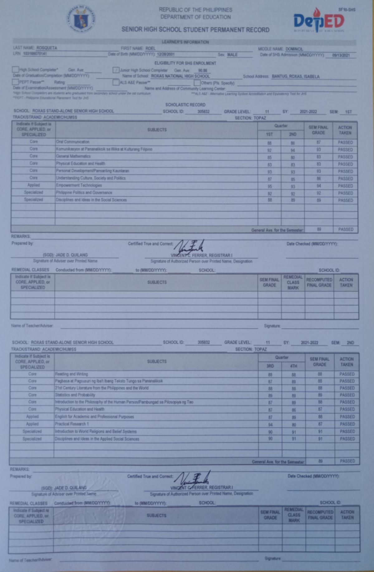 KEN. FORM 137 - Form of student - NG GREAT SECURITY REPUBLIC OF THE ...