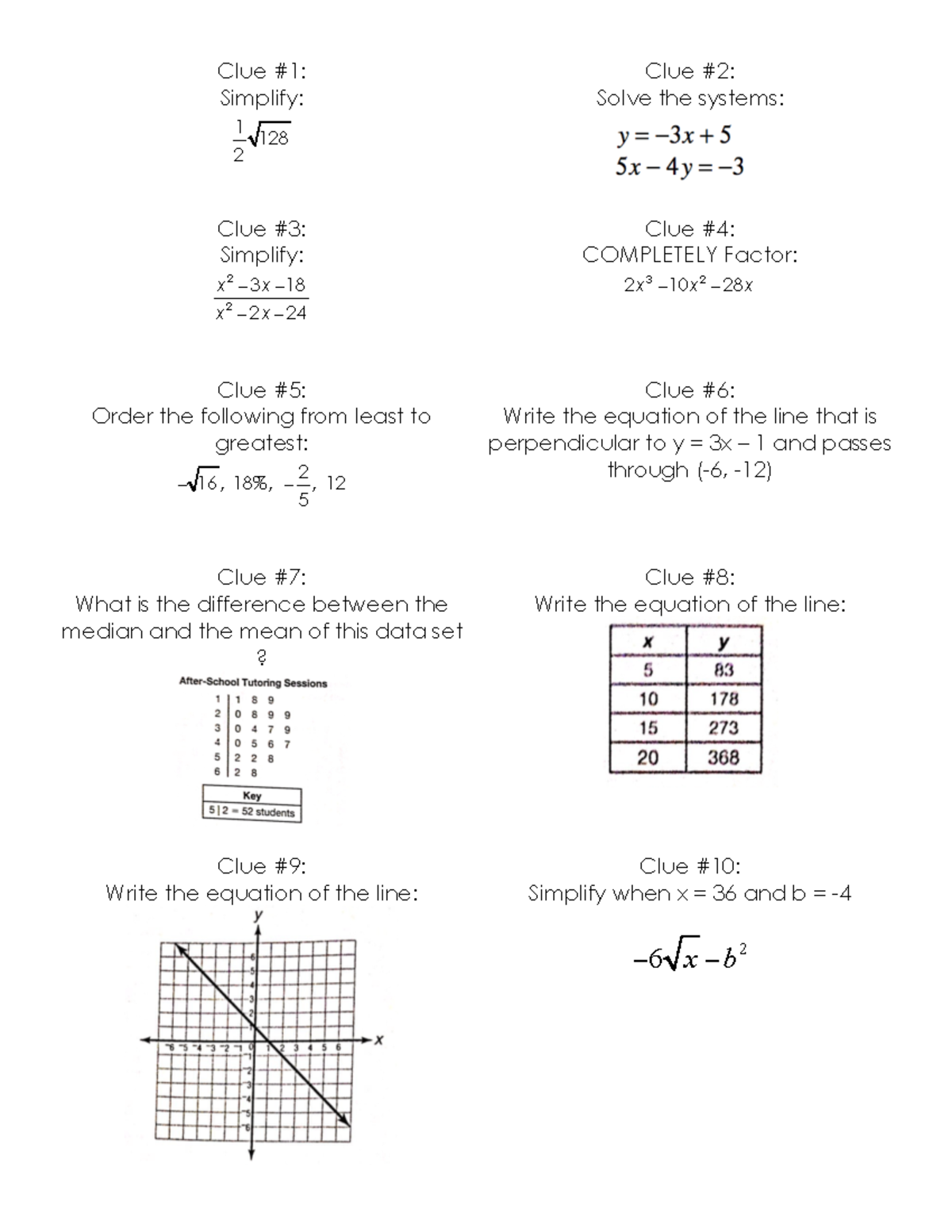 Algebra Amazing Race - Clue #1: Simplify: 1 2 128 Clue #2: Solve the ...