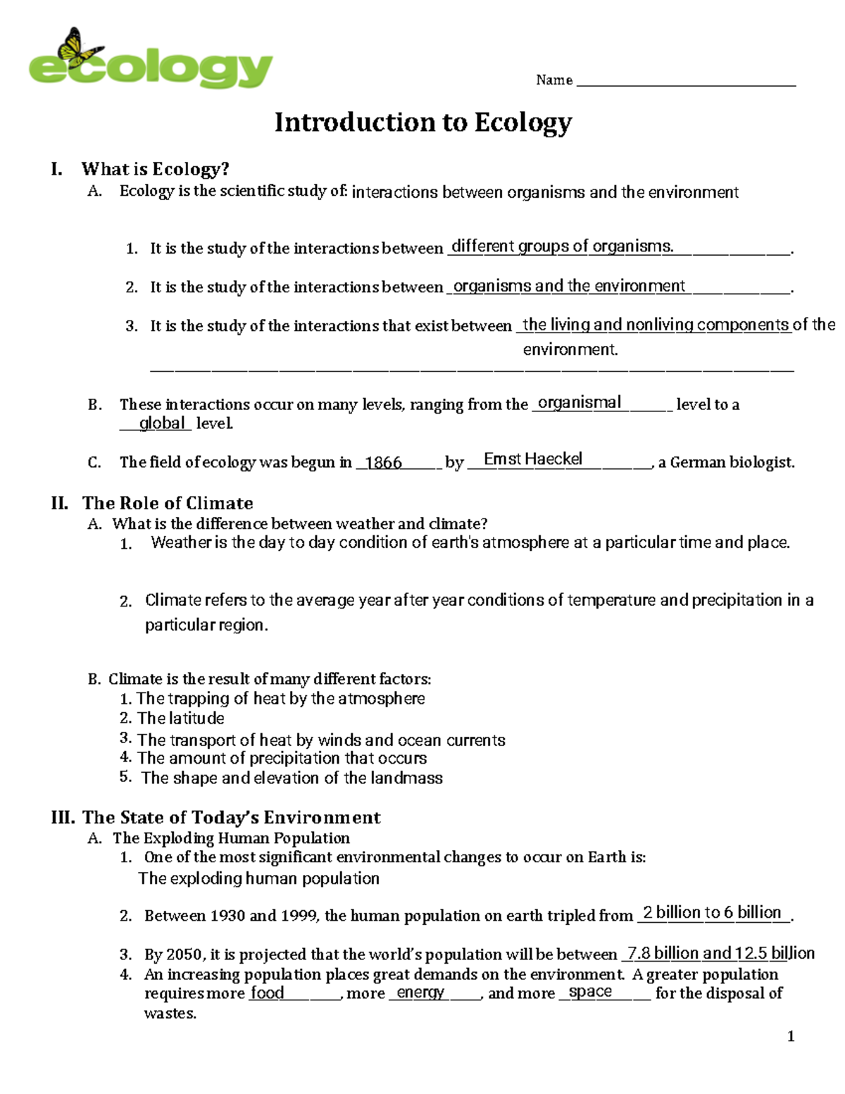 Ethan Wadman - 1 Intro to Ecology Student Notes - Name