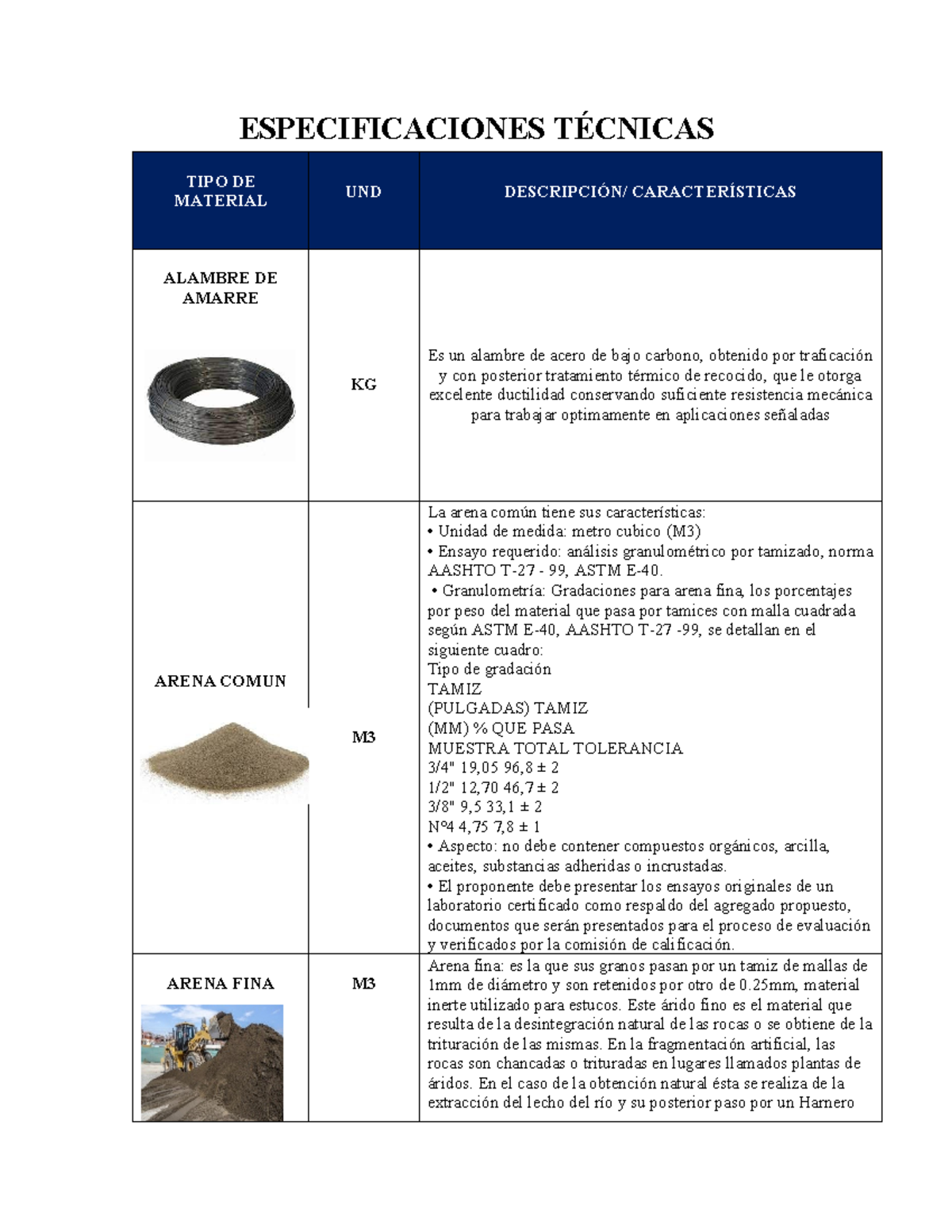 ET Materiales Vintusa - ESPECIFICACIONES TÉCNICAS TIPO DE MATERIAL UND ...