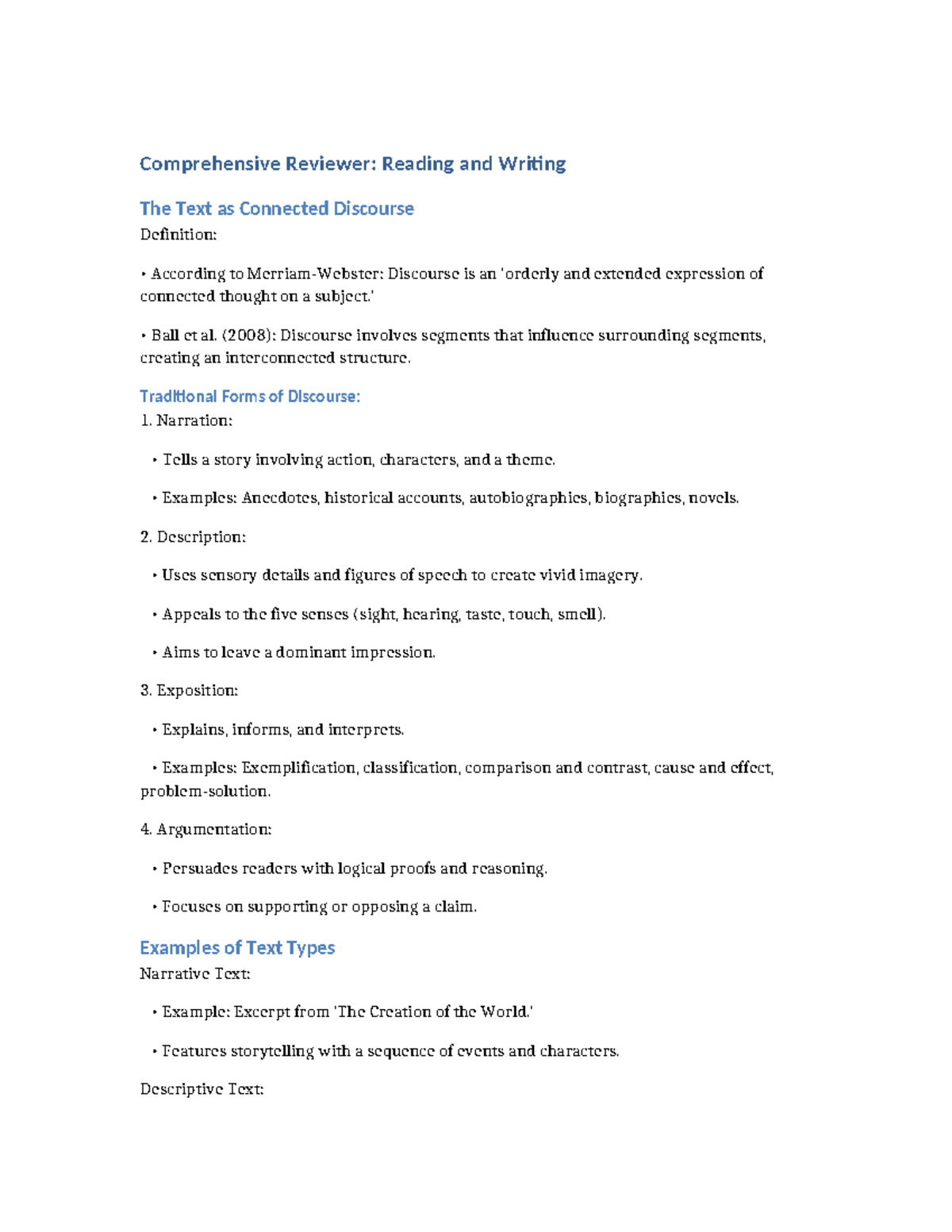 Comprehensive Reviewer Reading and Writing - ' • Ball et al. (2008 ...