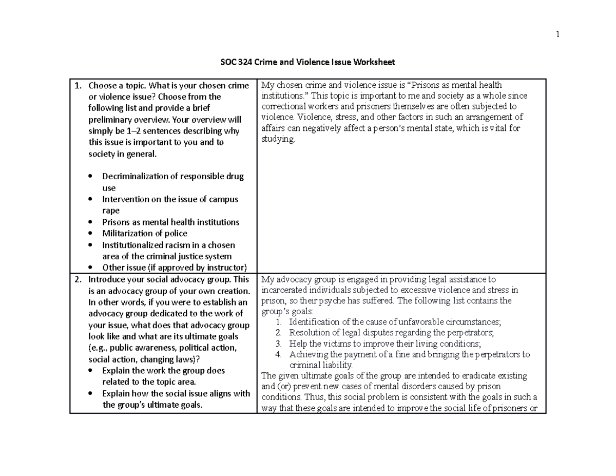 SOC324 wk2 assignment - Coursework - SOC 324 Crime and Violence Issue ...