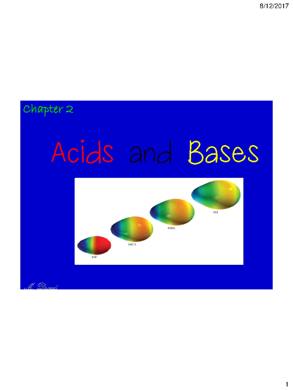 SChapter 02 Acids and Bases - Acids and Bases Chapter 2 M. Daoudi Acid ...