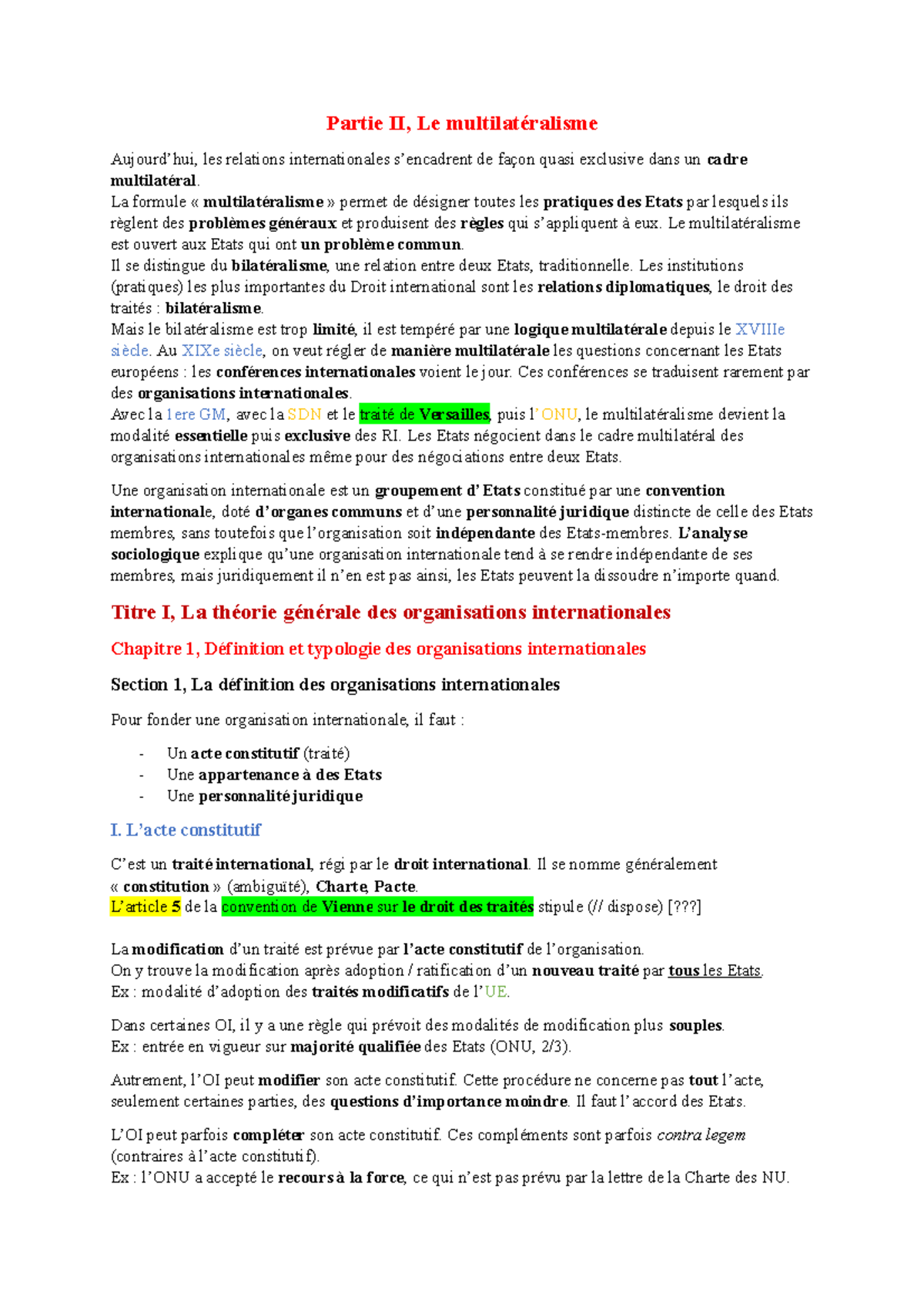 Chapitre 1, Définition et typologie des organisations internationales ...