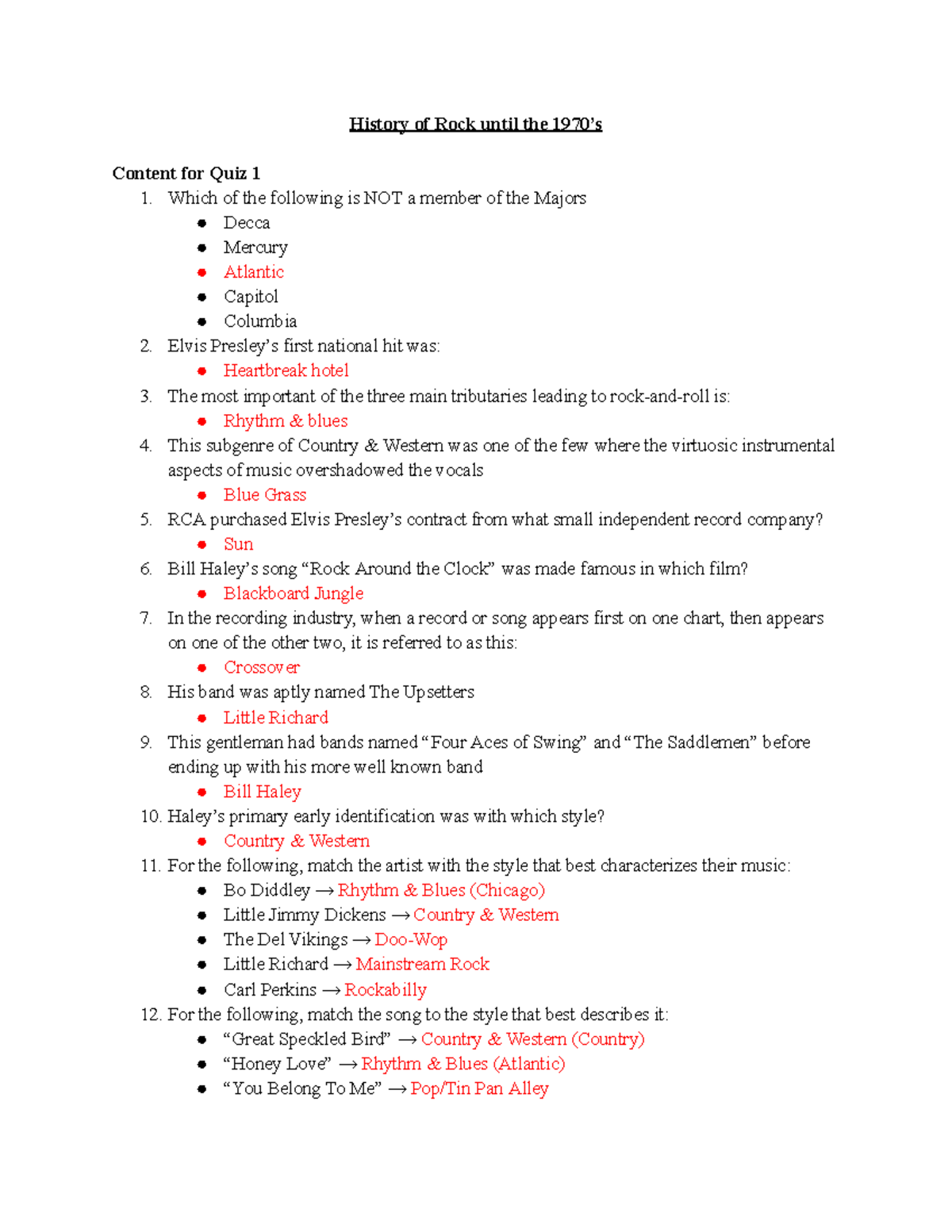 Practice Questions - Course w/ Josh Davies - History of Rock until the ...