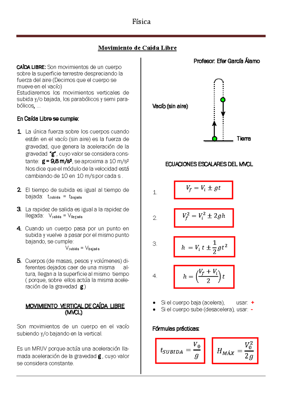 Tema 02-MVCL-Escalar-FVSM - Física Movimiento de Caída Libre CAÍDA ...