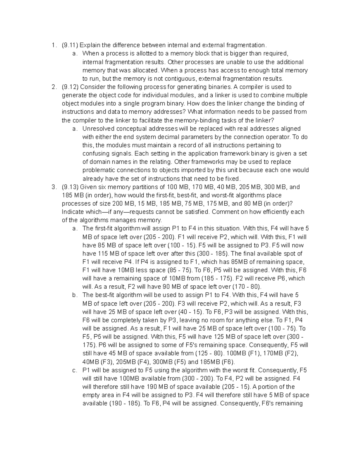 CS350 Chapter 9 - (9) Explain the difference between internal and ...