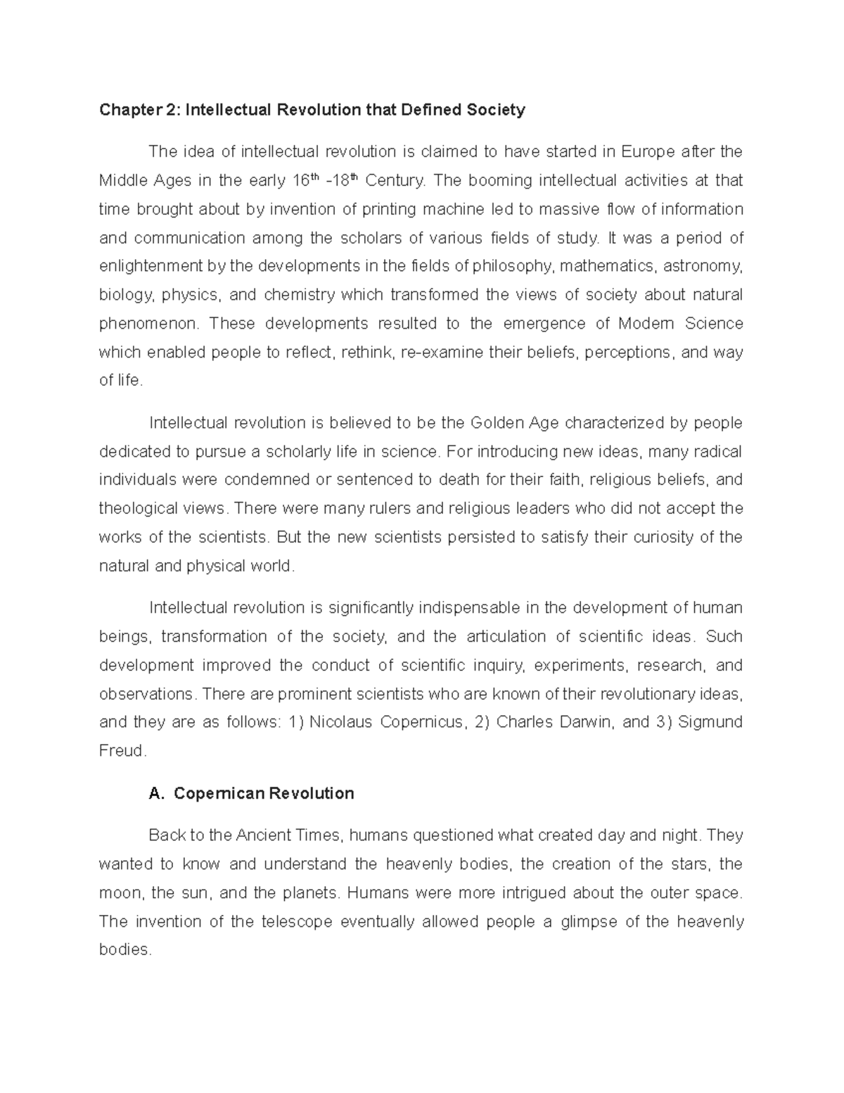 SST Unit 1, Chapter 2 - Chapter 2: Intellectual Revolution that Defined ...