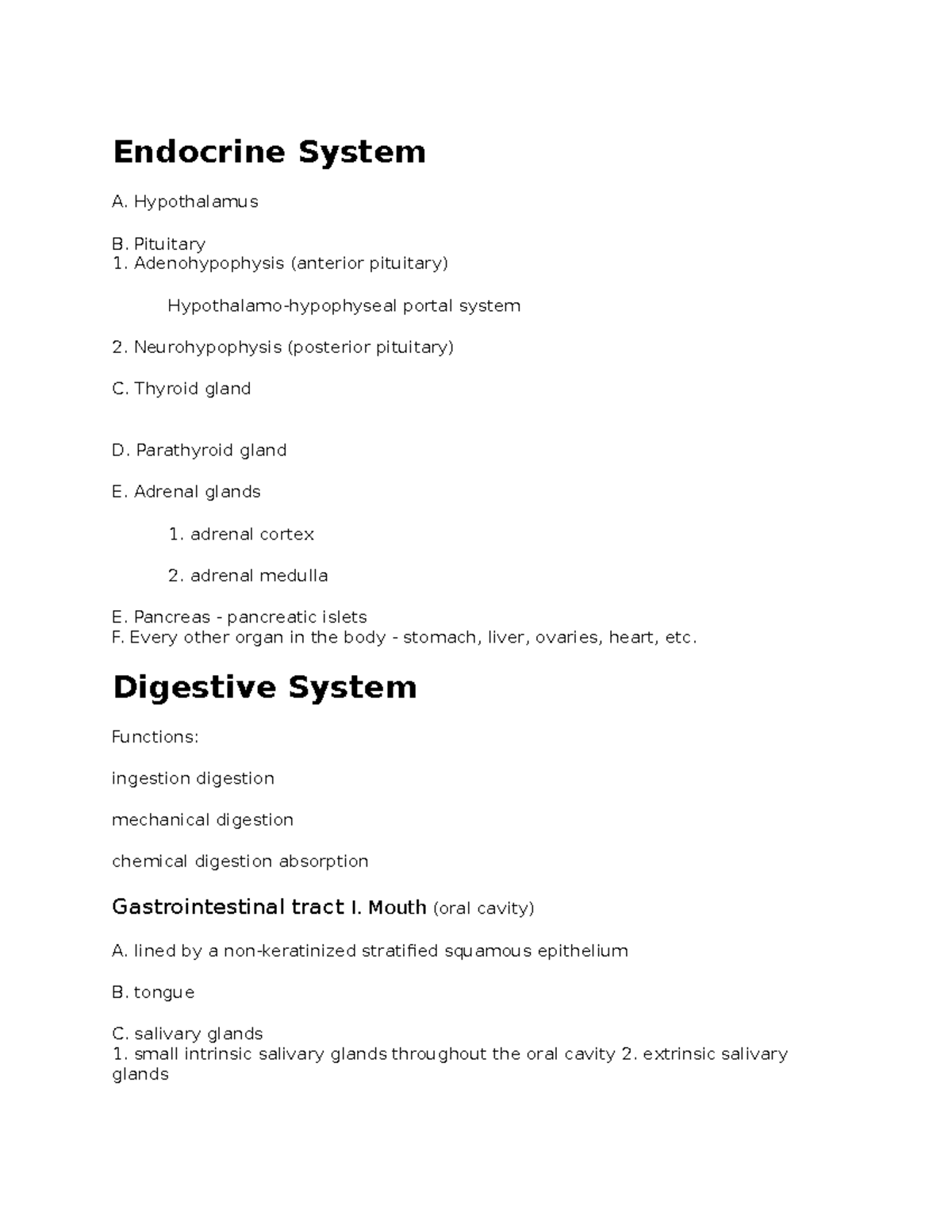 Endocrine System - notes - Endocrine System A. Hypothalamus B ...