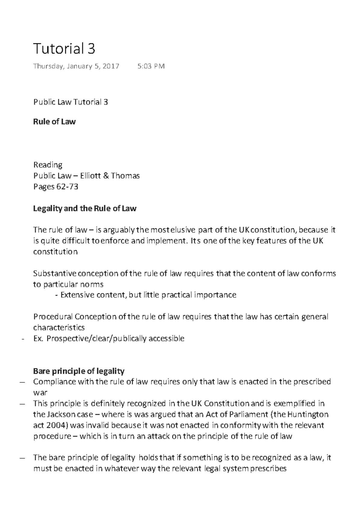 Public Law - Tutorial 3. -The Rule of Law - Public Law Tutorial Rule of ...
