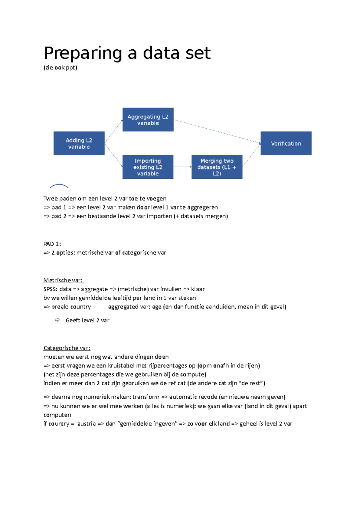 Preparing a data set - Samenvatting Gevorderde kwantitatieve technieken ...