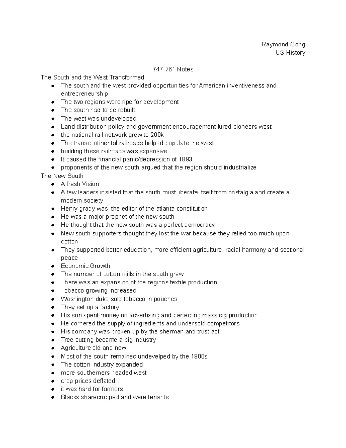 747-761 notes US History - Raymond Gong US History 747-761 Notes The ...