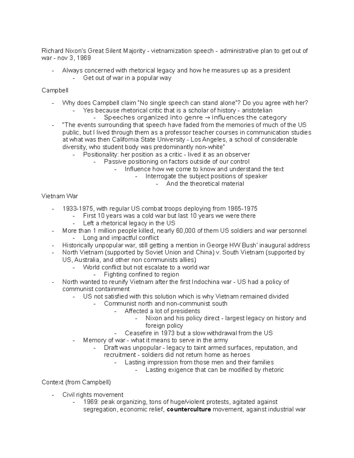 Week 6 - Lecture notes 6 - Richard Nixon’s Great Silent Majority ...
