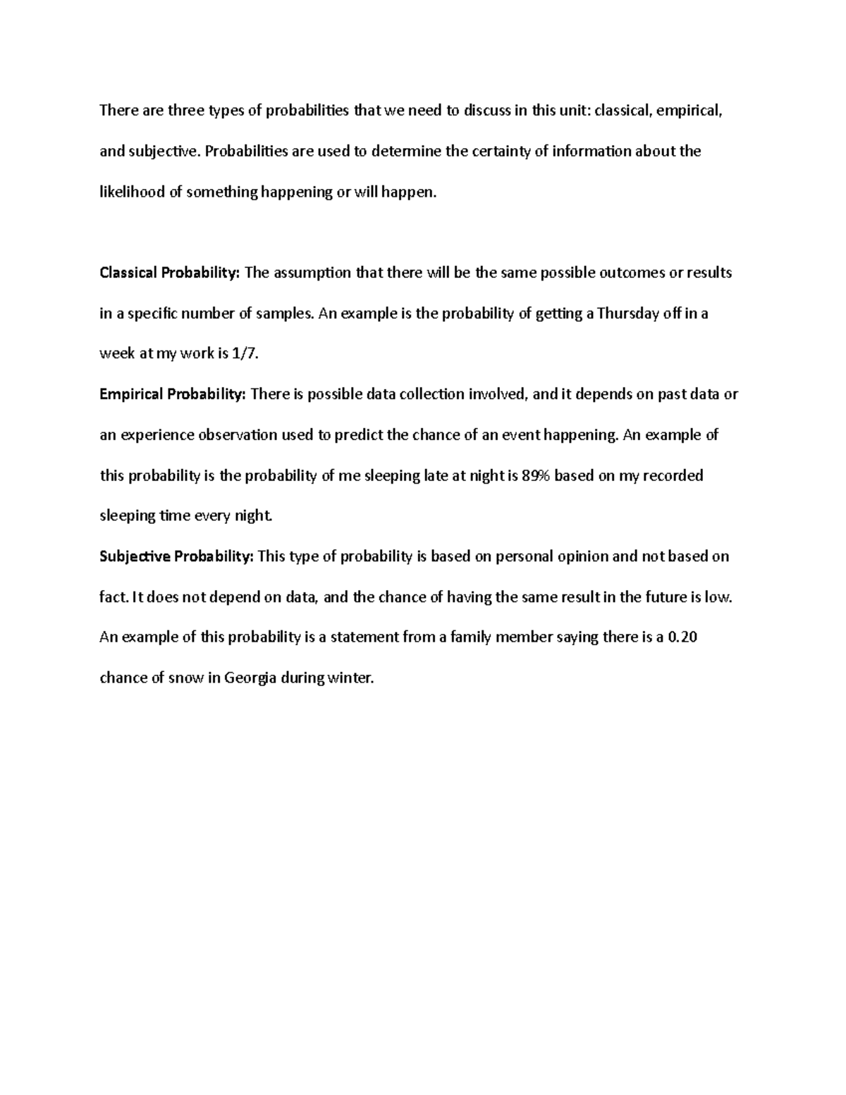 Unit 7 Assignment - There are three types of probabilities that we need ...