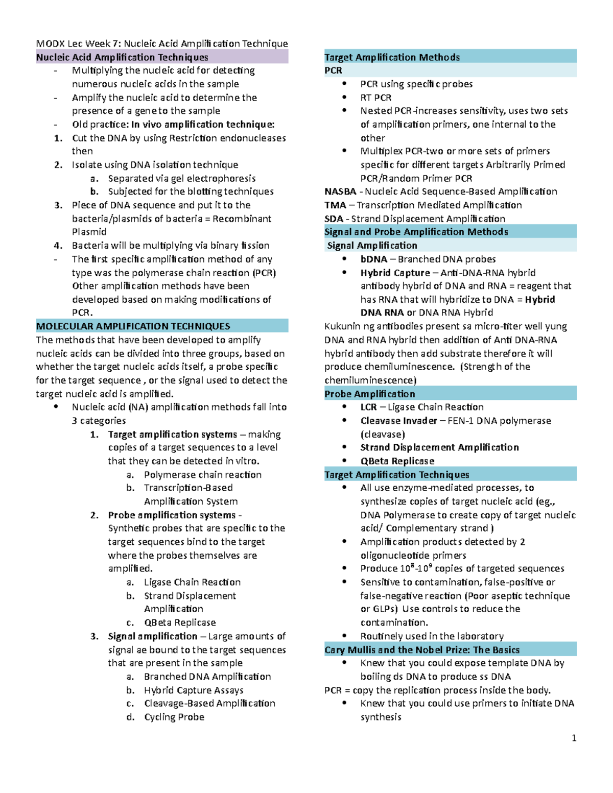 MODX Lec Week 7 Nucleic Acid Technique - Nucleic Acid Amplification ...