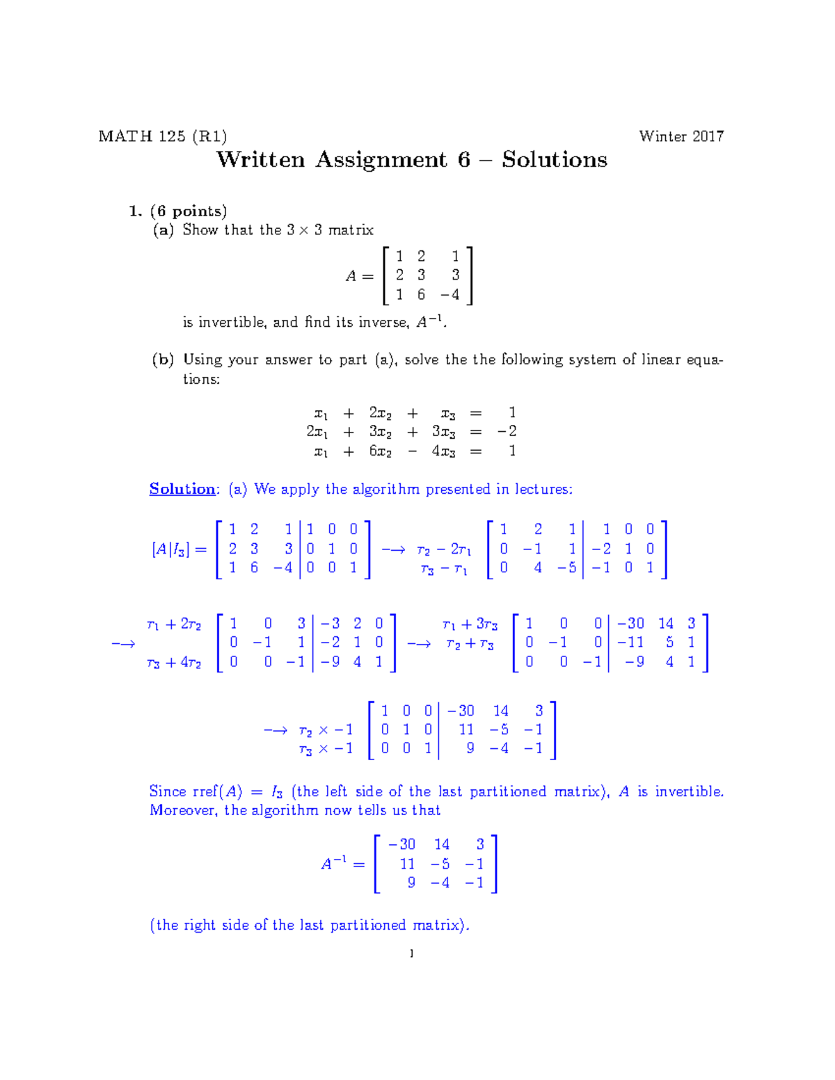 HW6Sol - homework - MATH 125 (R1) Winter 2017 Written Assignment 6 – Solutions (6 points) (a ...