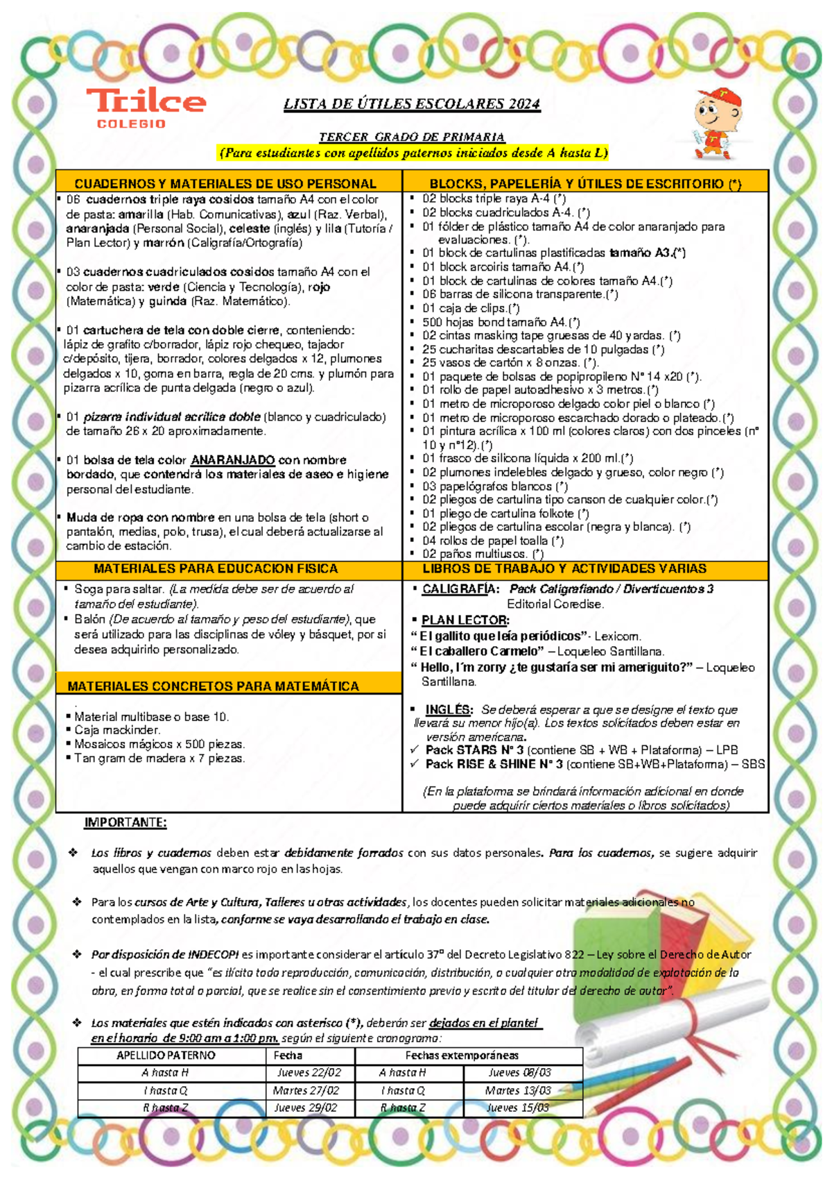 3ro A L - es una lista de implementación escolar basica - LISTA DE ...