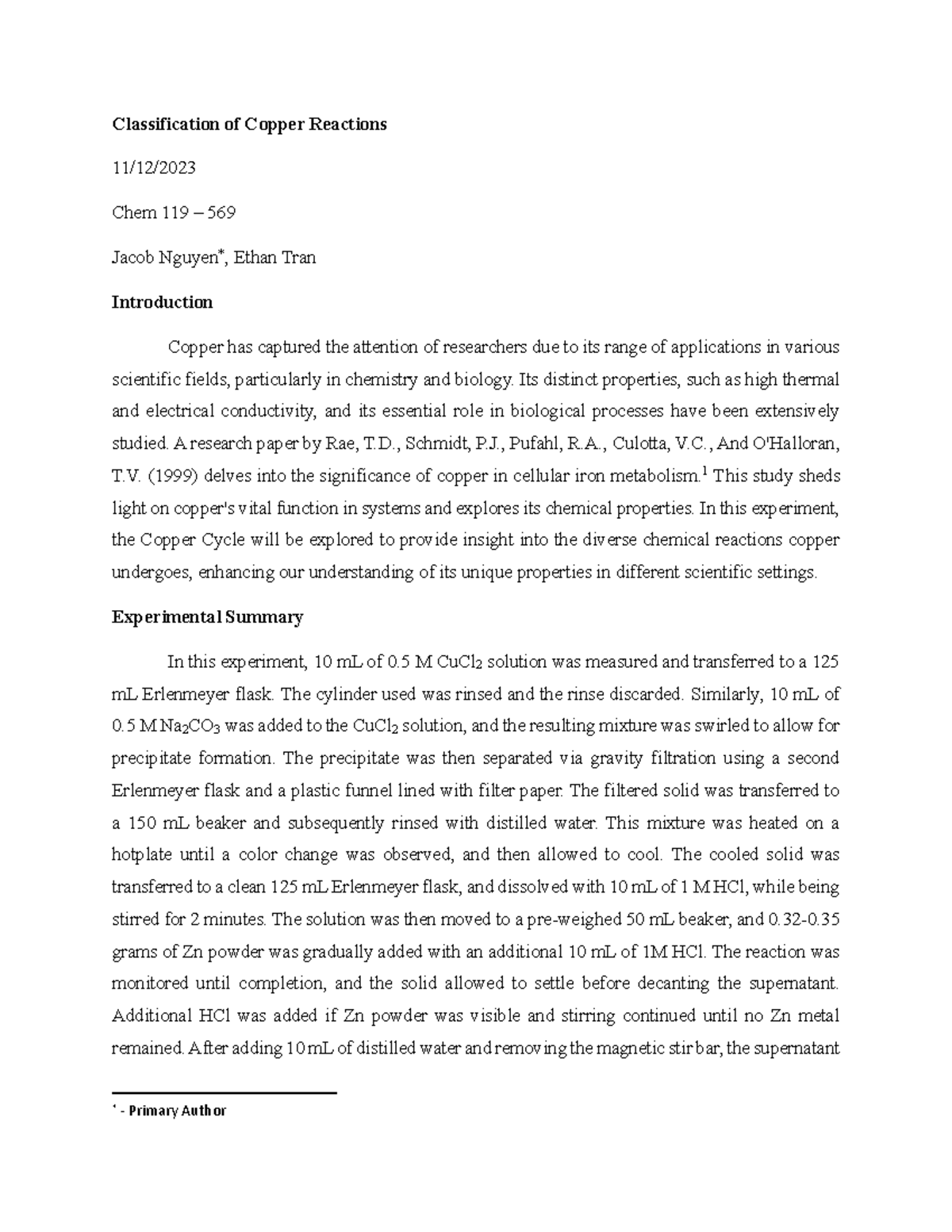 Classification of Copper Reactions - Classification of Copper Reactions ...